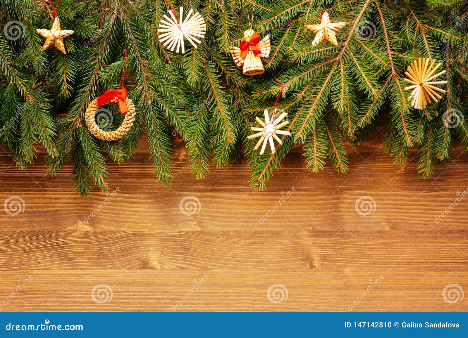 Border with Christmas Tree Branches and Decorations. Copy Space for ...