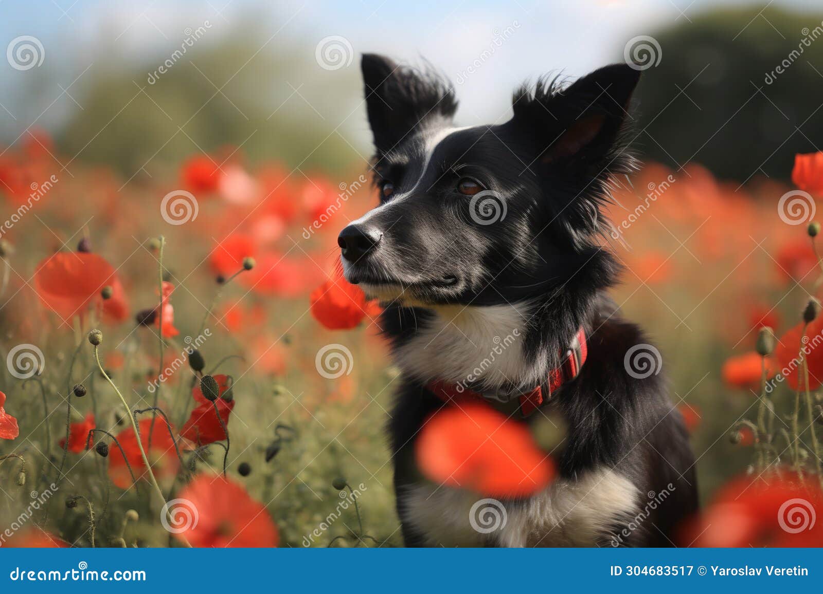 Border Collie Dog in the Fields of Poppies Stock Image - Image of ...