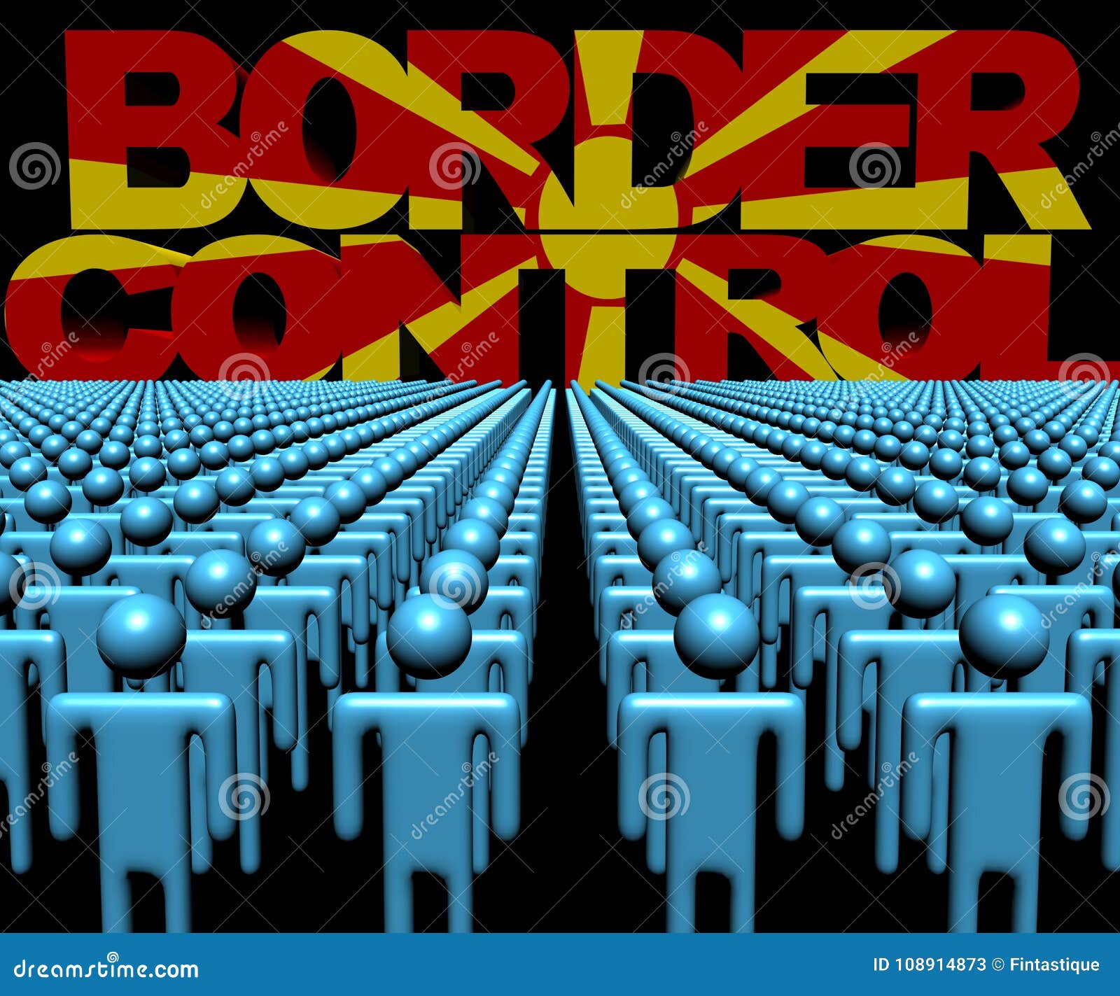Border Control Text with Macedonian Flag and Crowd of People ...