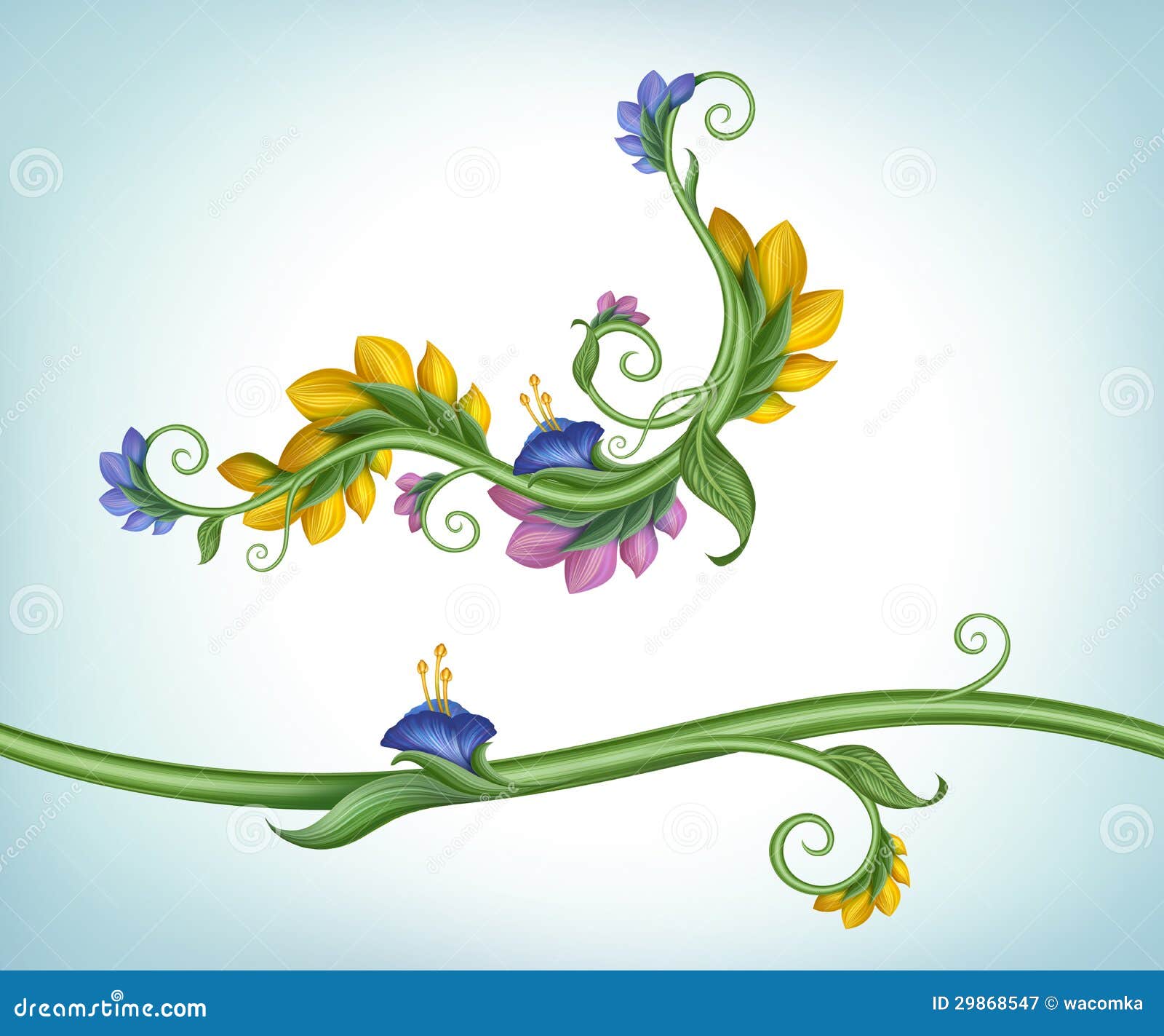 Frame Border with Flowers and Green Leaves Stock Illustration ...