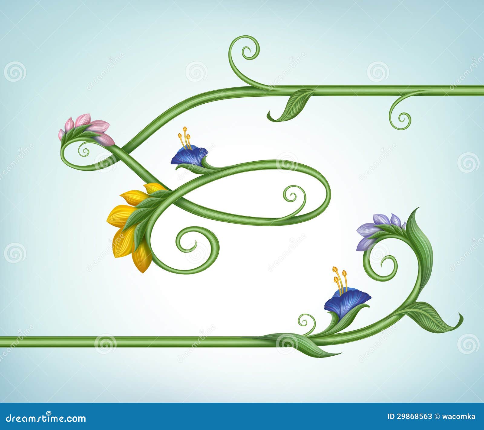 Frame Border Line with Flowers and Green Leaves Stock Illustration ...