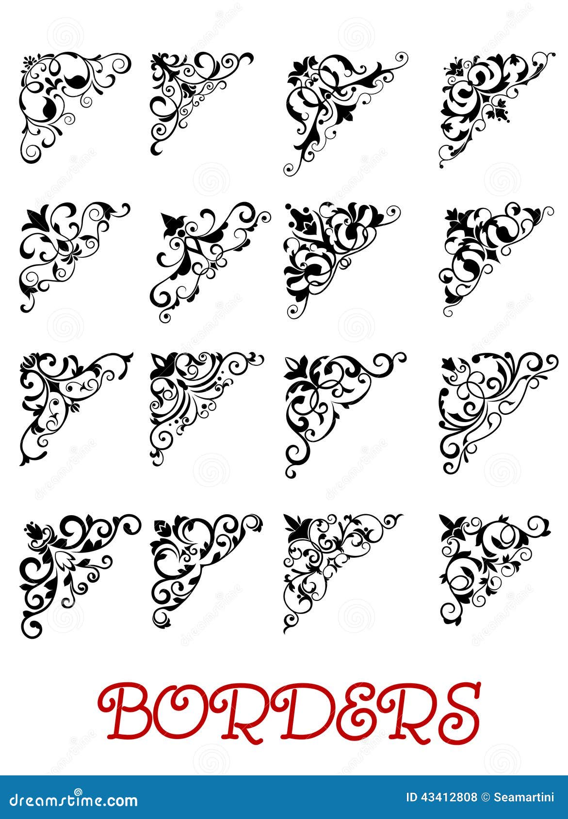 Border Corner Vignette Elements Set Stock Vector Illustration Of