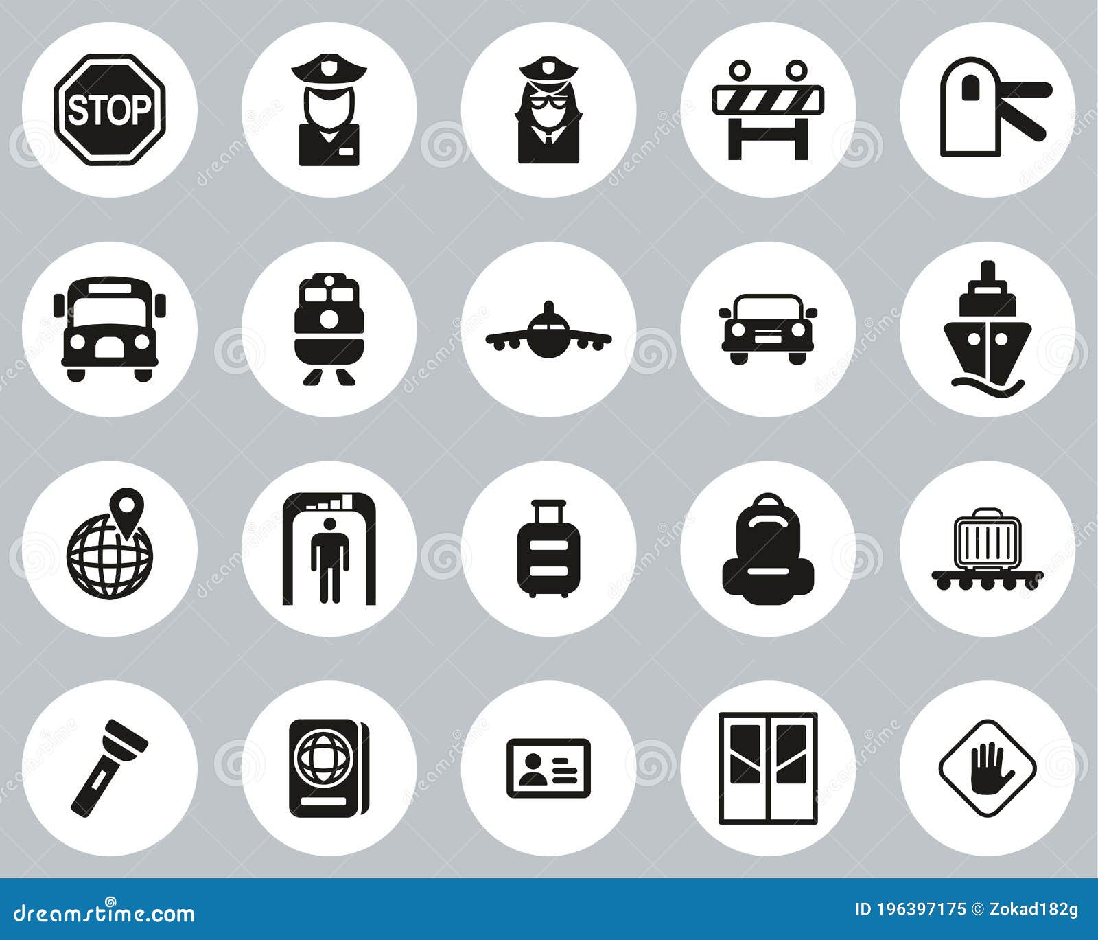 Border Crossing Icons Black & White Flat Design Circle Set Big Stock ...