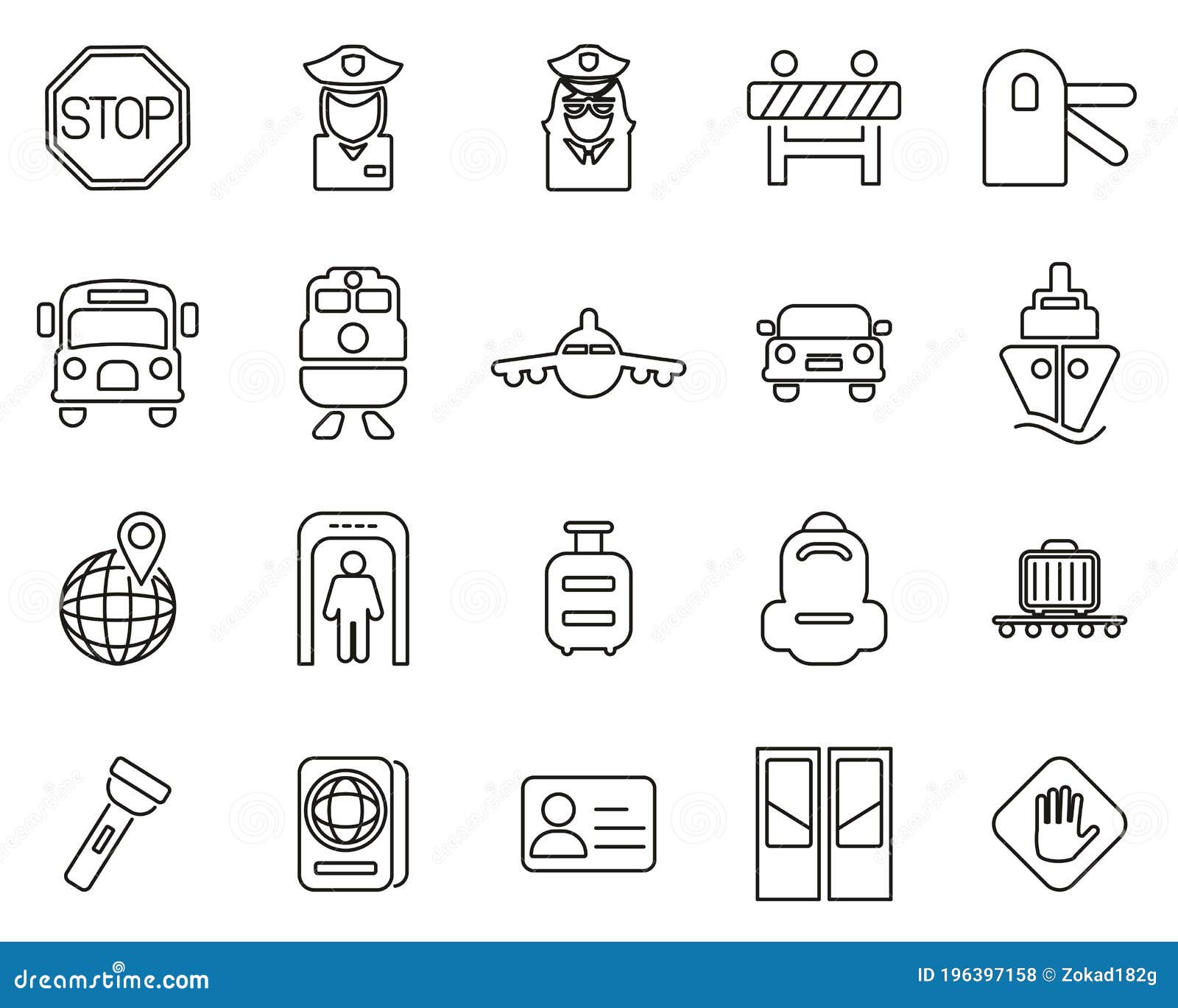Border Crossing Icons Thin Line Set Big Stock Vector - Illustration of ...