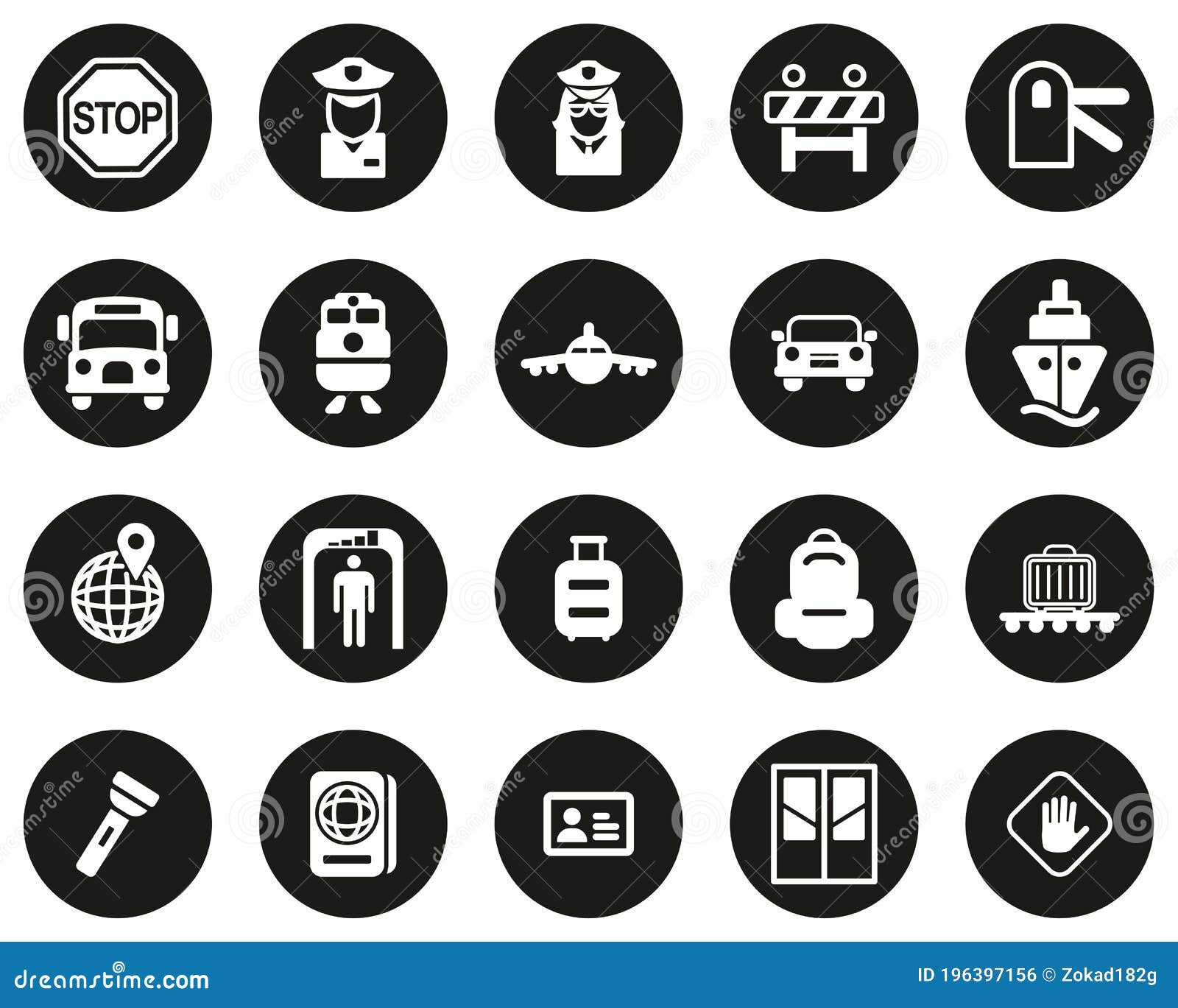 Border Crossing Icons White on Black Flat Design Circle Set Big Stock ...