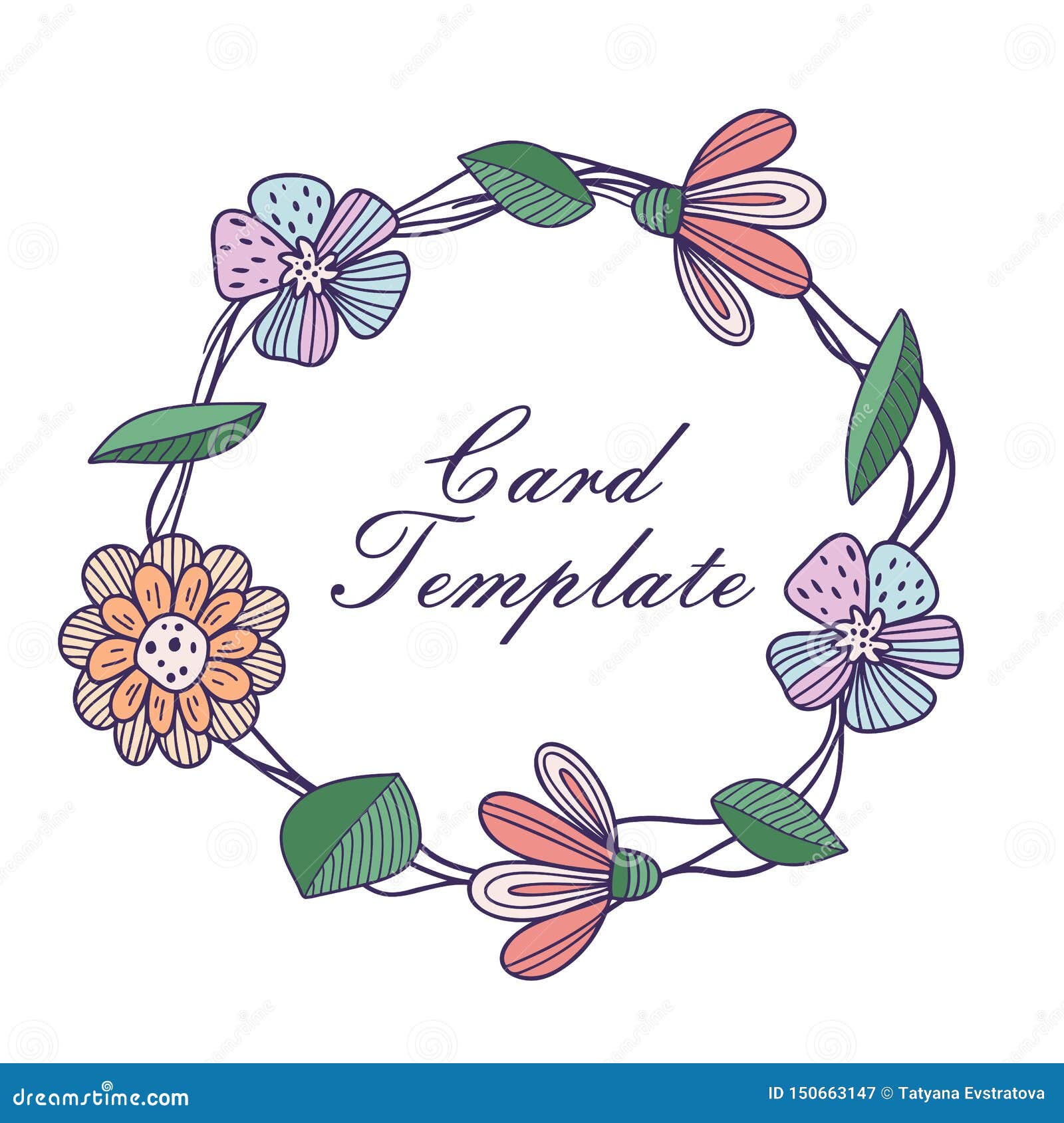 Border with Cute Flowers. Postcard, Greeting Card Design. Vector ...