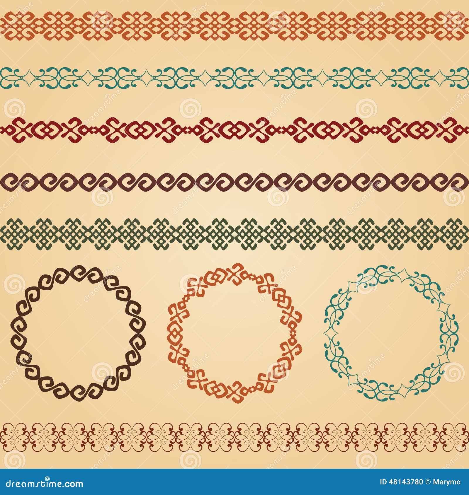 Border Decoration Elements Patterns and Round Frames Stock Vector ...