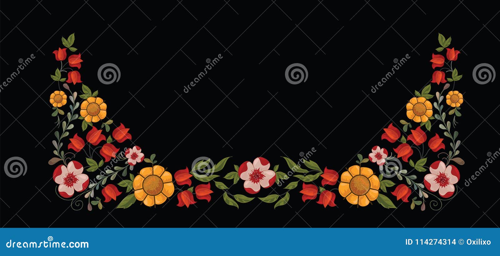Border with Decorative Yellow and Red Flowers Stock Vector ...