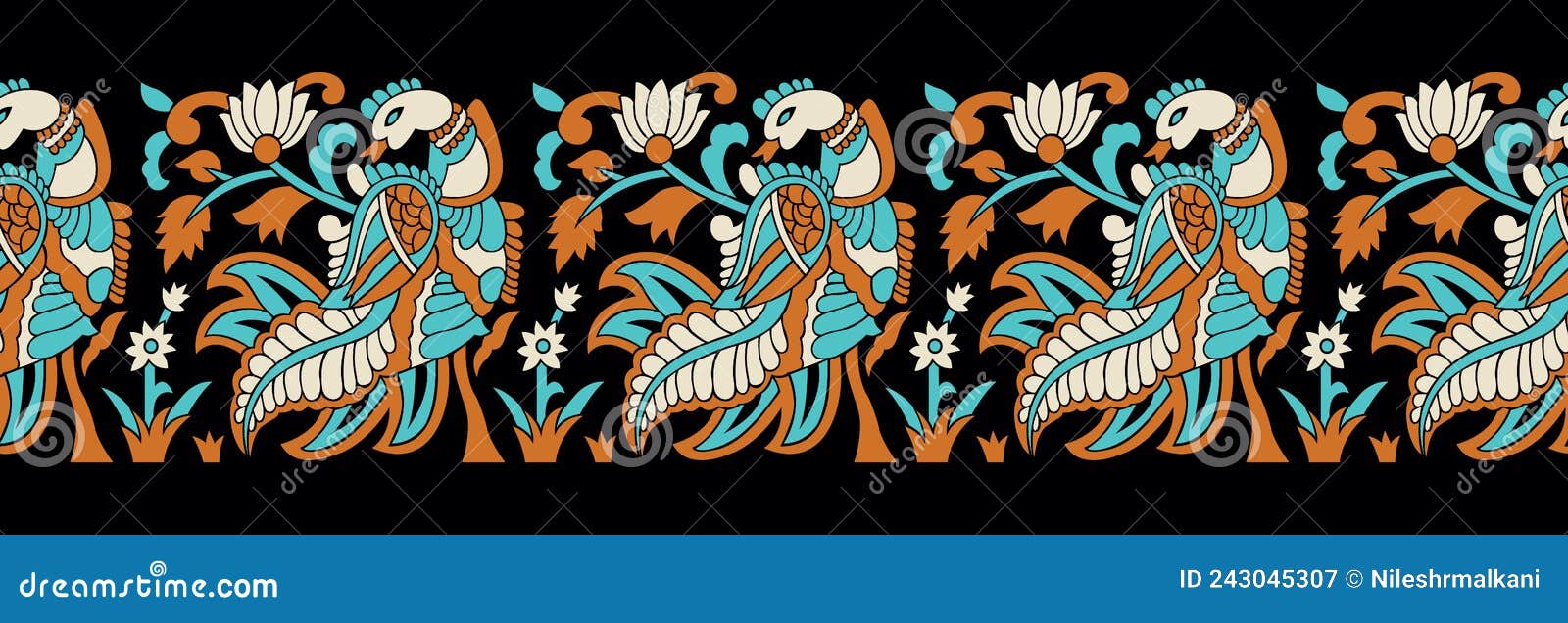 Border Design with Bird and Flower Stock Vector - Illustration of ...