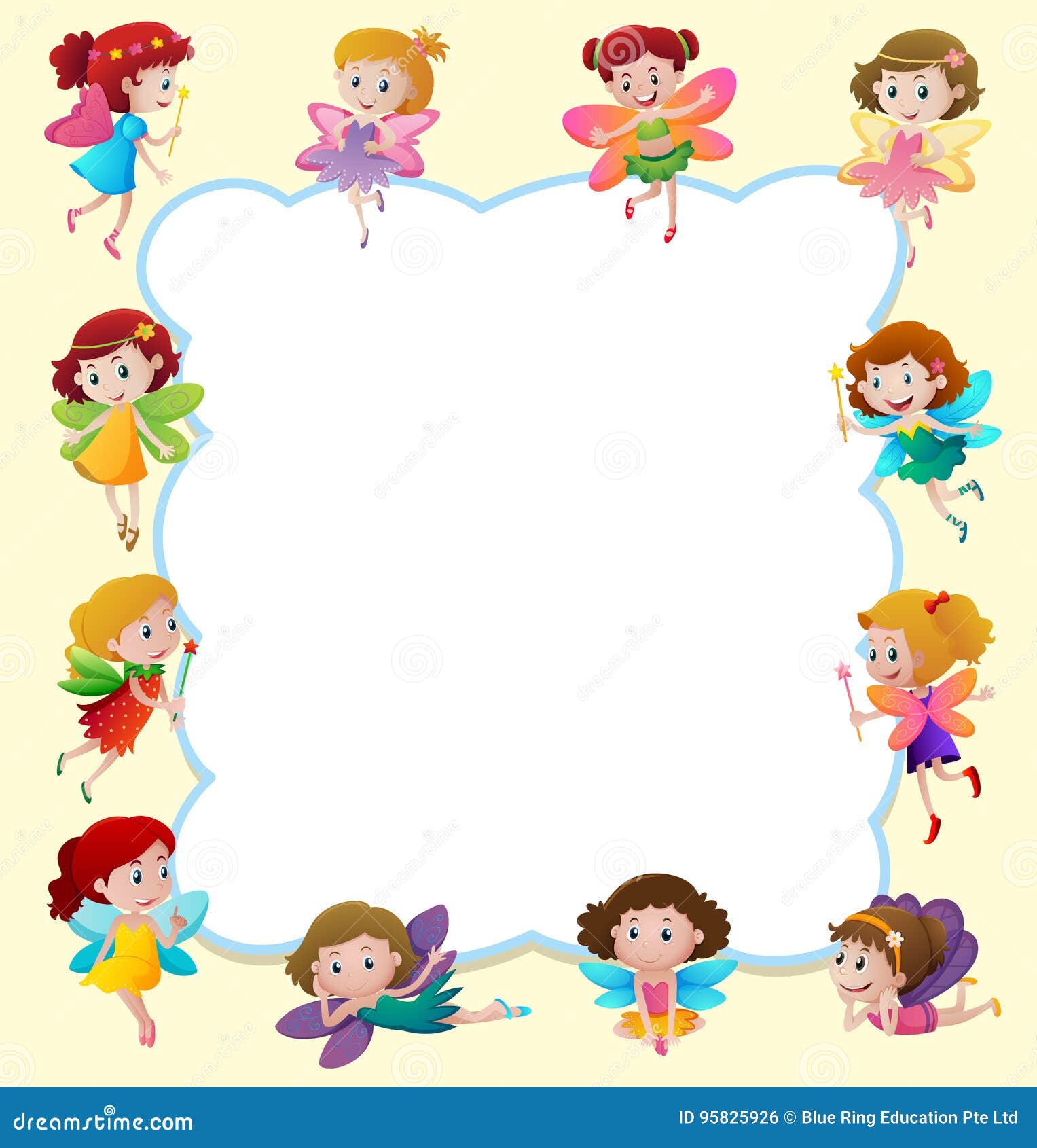 Border Design with Cute Fairies Flying Stock Vector - Illustration of ...