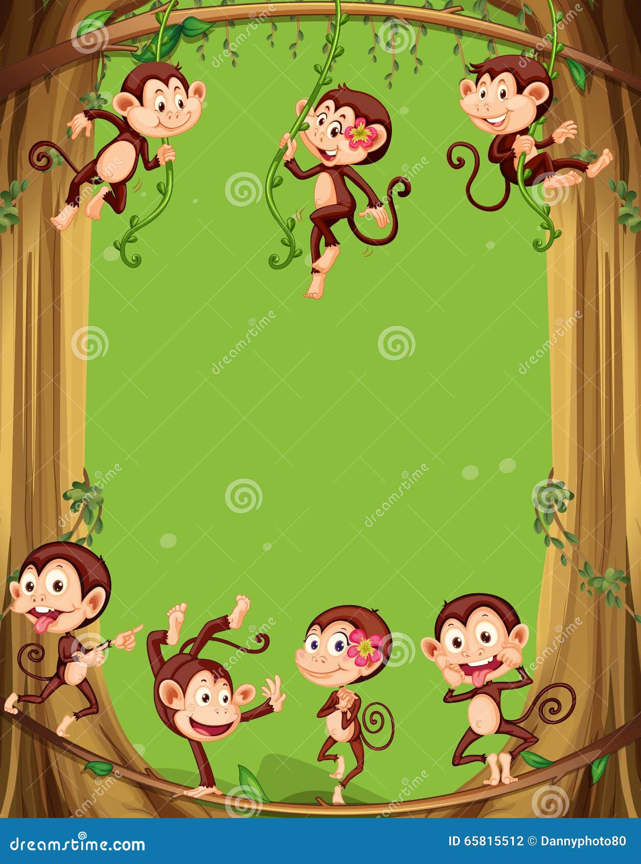Border Design with Monkeys on the Tree Stock Vector - Illustration of ...