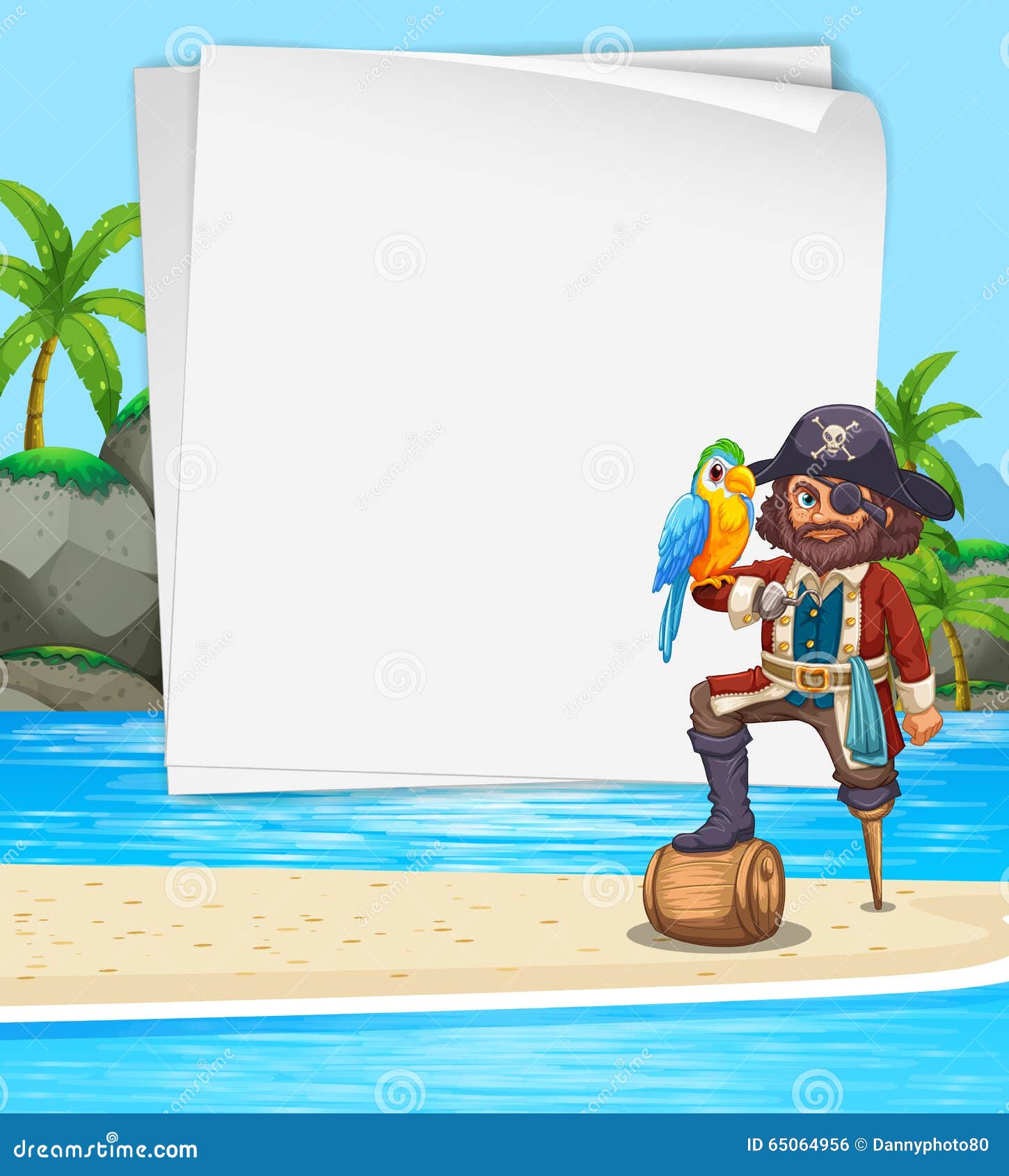 Border Design with Pirate on the Beach Stock Vector - Illustration of ...