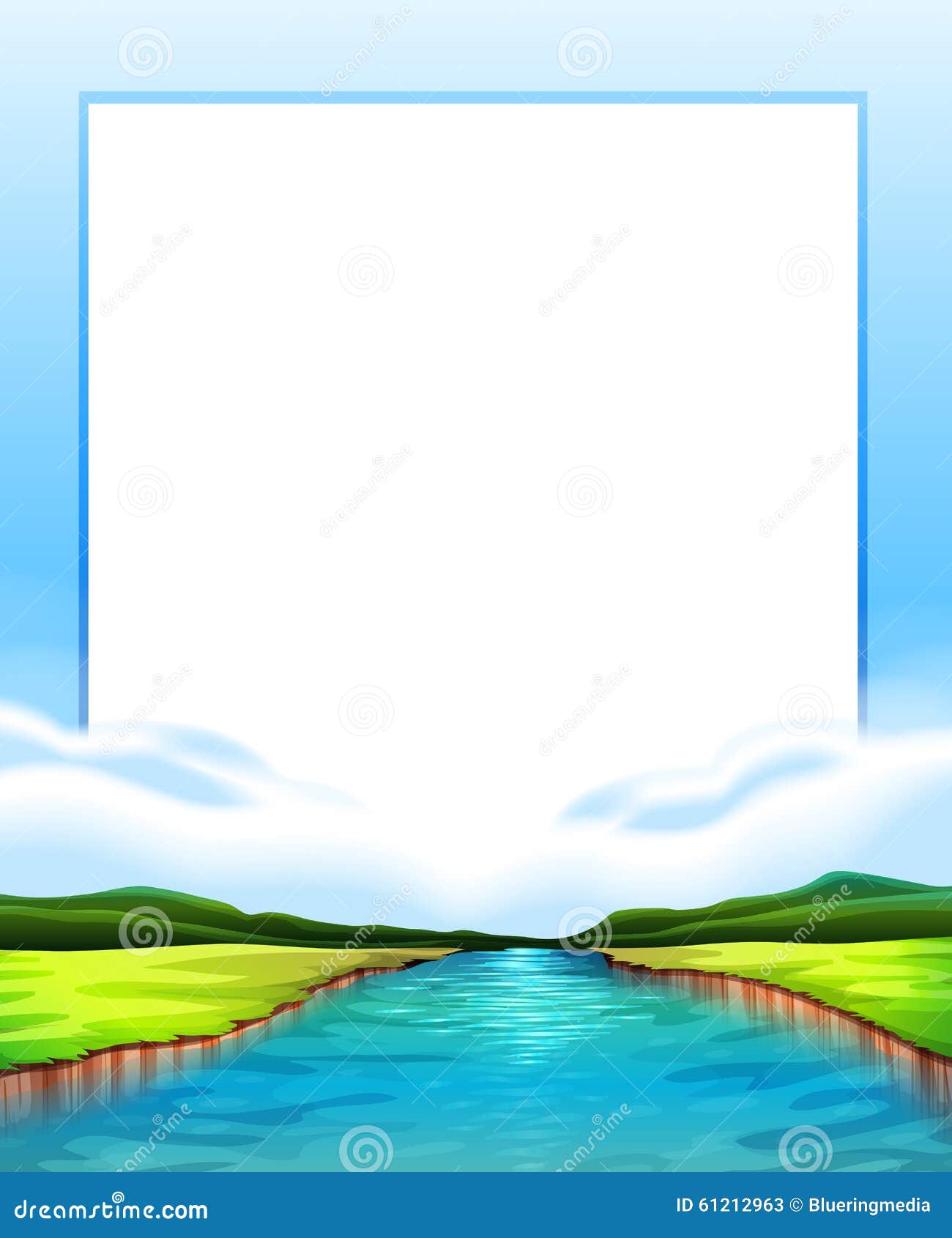 Border Design with River Scene Stock Vector - Illustration of bank ...