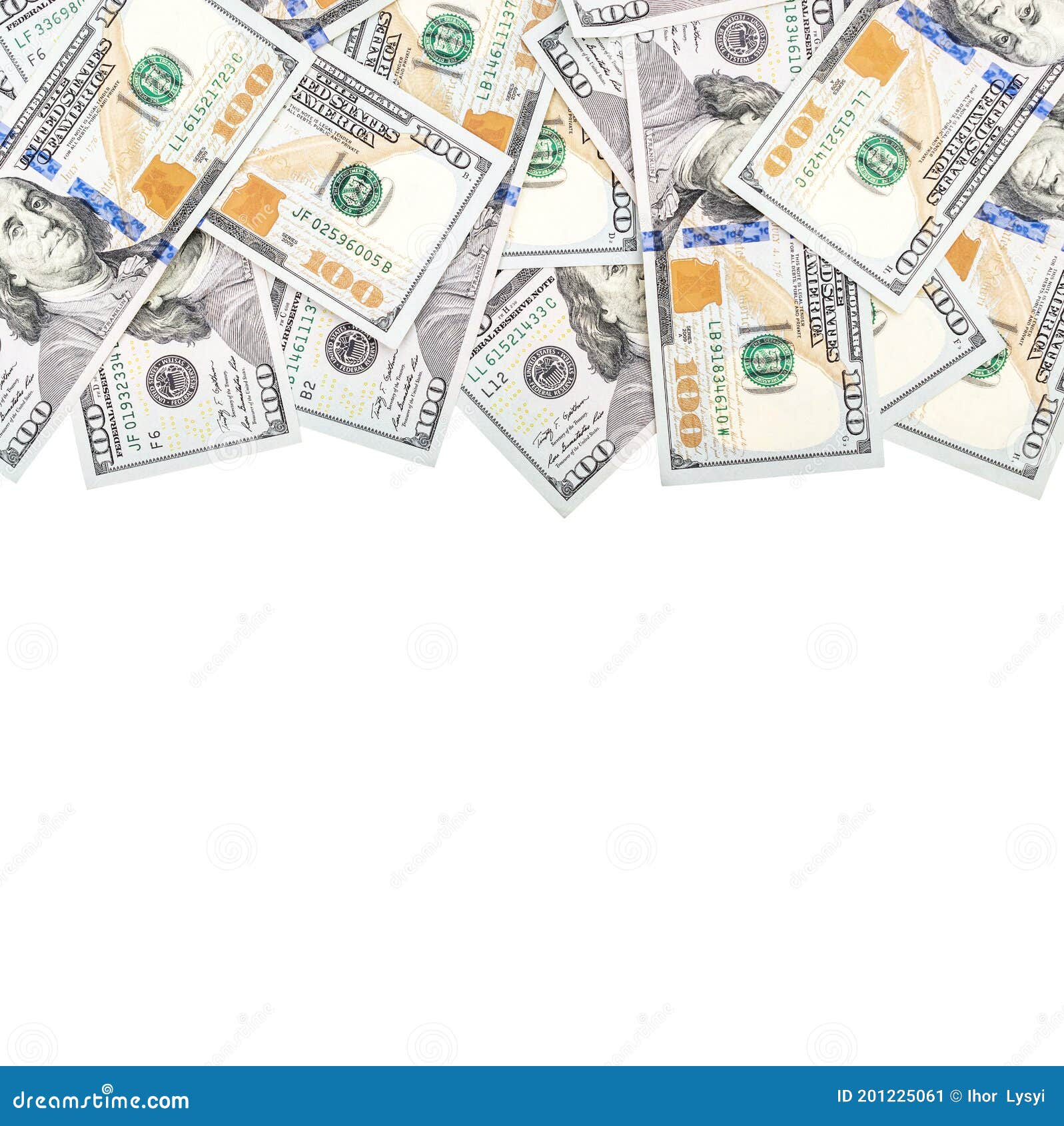 Border of Dollar Bills Isolated on White Background. Space for Text ...