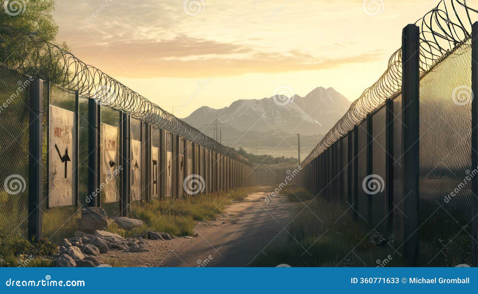 Border Fence with Barbwire Created with Generative AI. Long Barrier ...