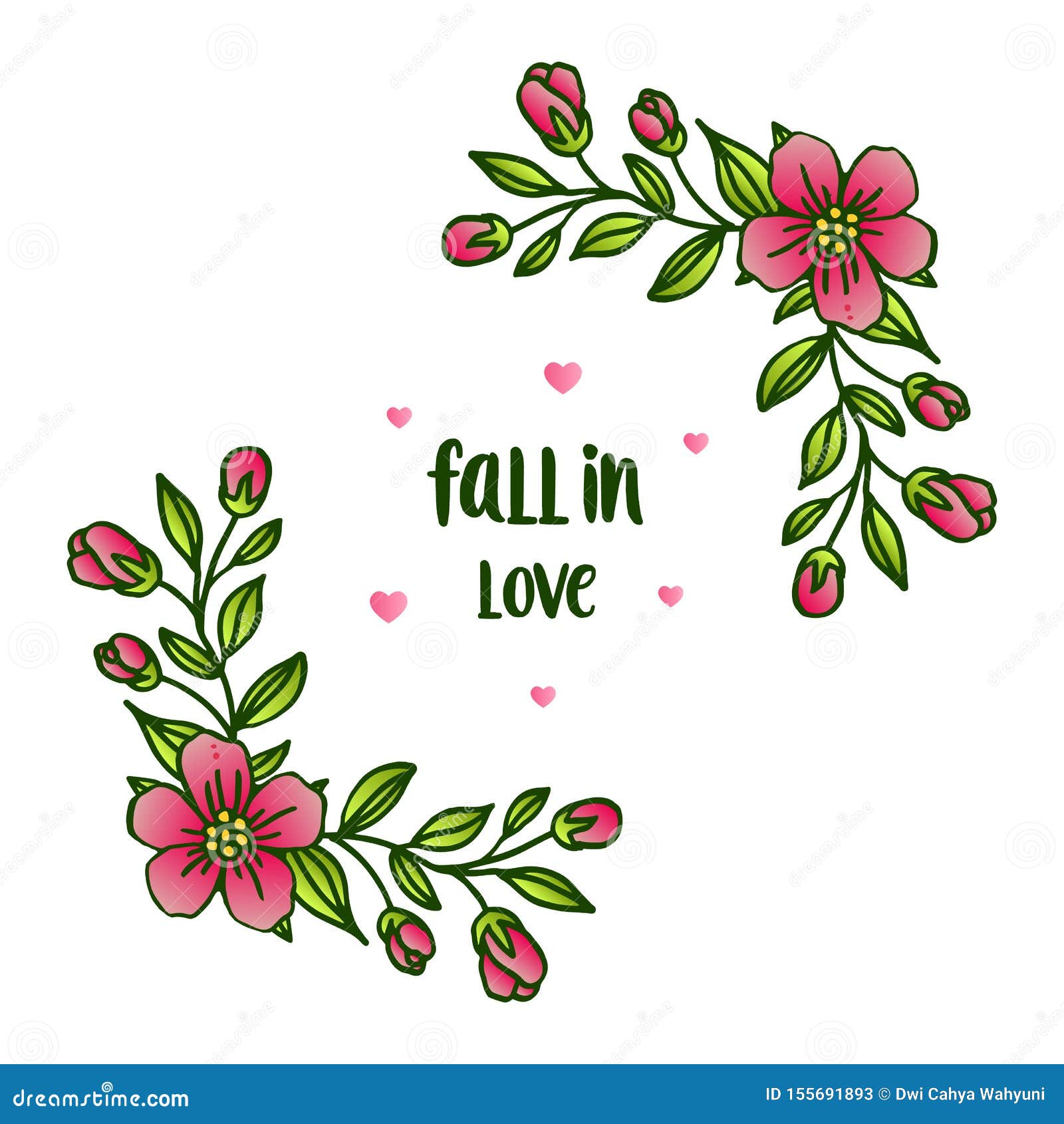 Border of Flower Frame and Foliage, for Greeting Card Fall in Love ...