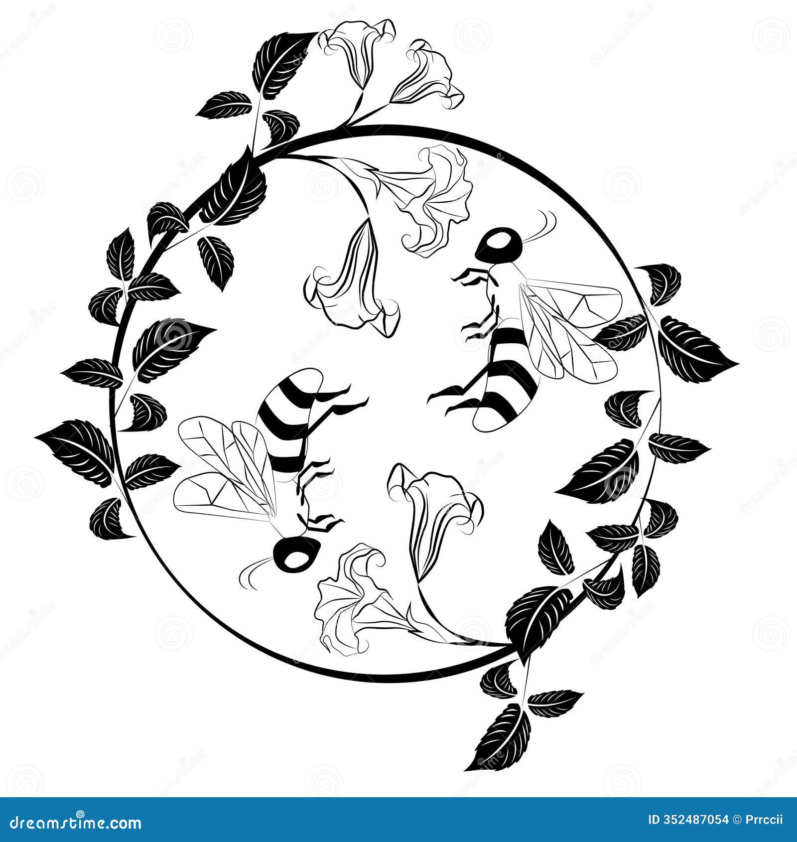 Border flowers and bees 3 stock illustration. Illustration of floral ...