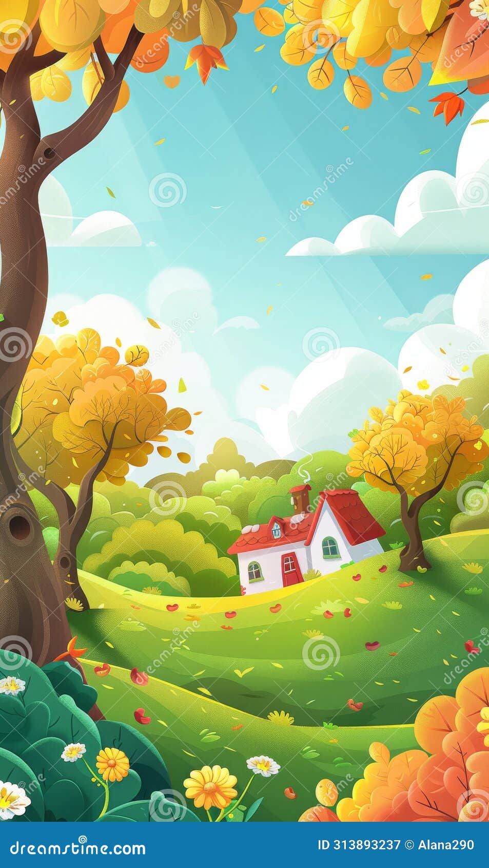 Border Frame with Abstract 3d Cartoon Tree and House Stock Illustration ...