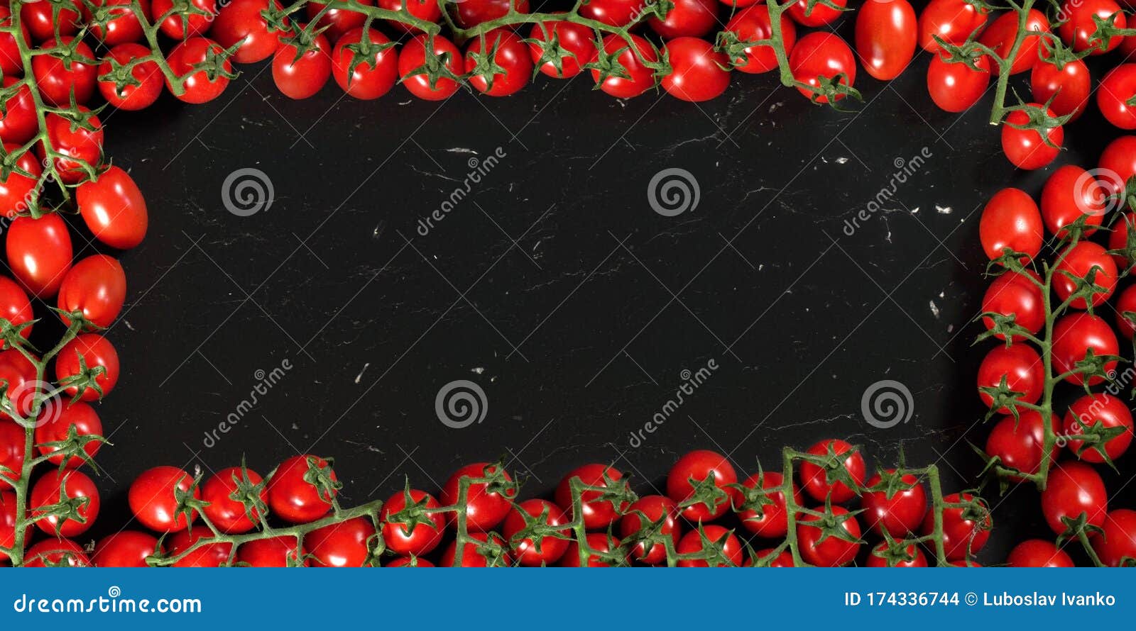 Border Frame Made Out of Tomatoes with Green Vine Leaves, Empty Space ...