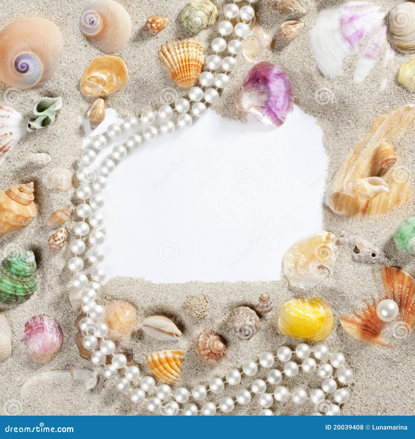 Border Frame Summer Beach Shell Pearl Necklace Stock Photo - Image of ...