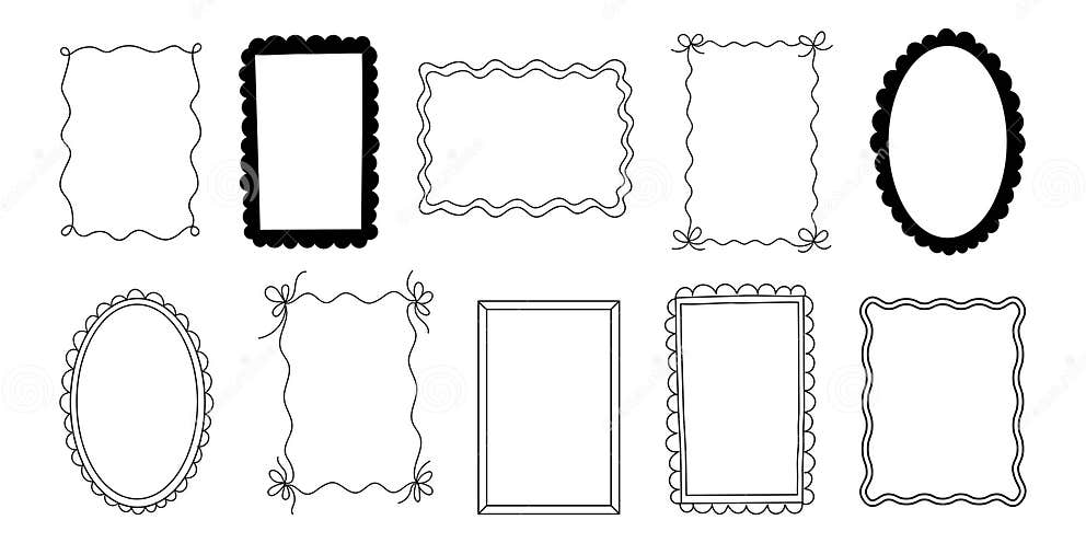 Border Frames Set. Simple Elegant Hand Drawn Illustrations Borders ...