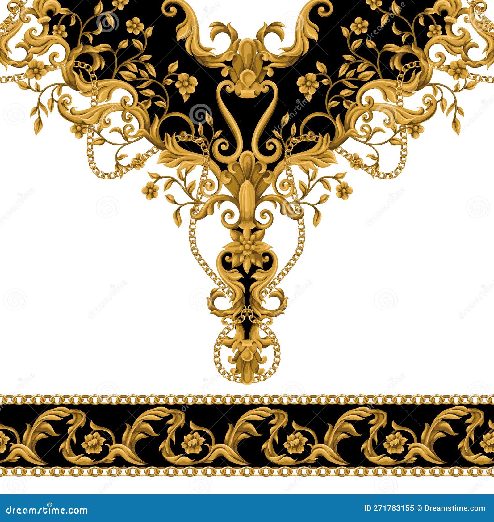 Border with Gold Baroque Elements. Vector Stock Vector - Illustration ...