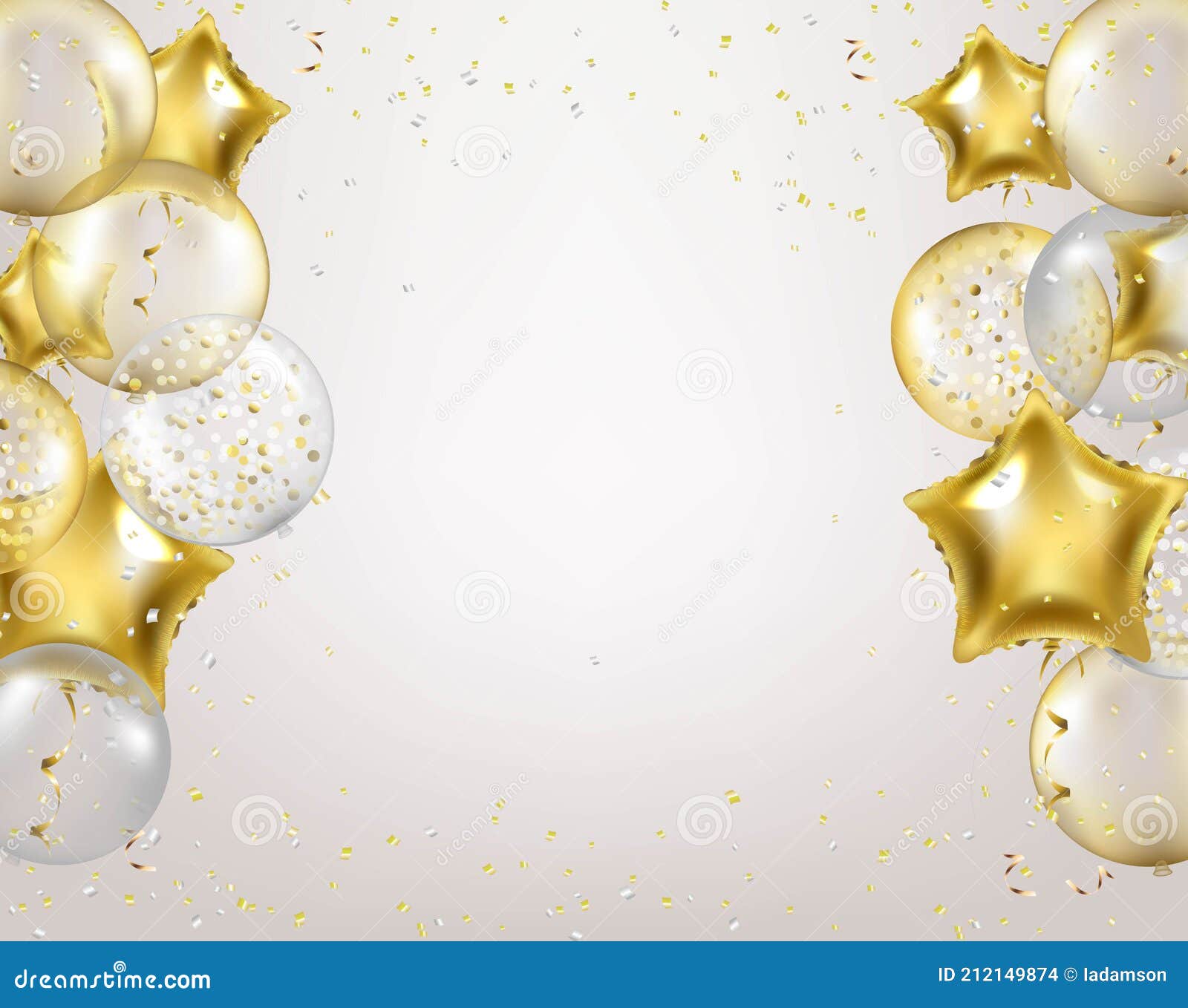 Border with Golden Balloons and Confetti Card Stock Vector ...