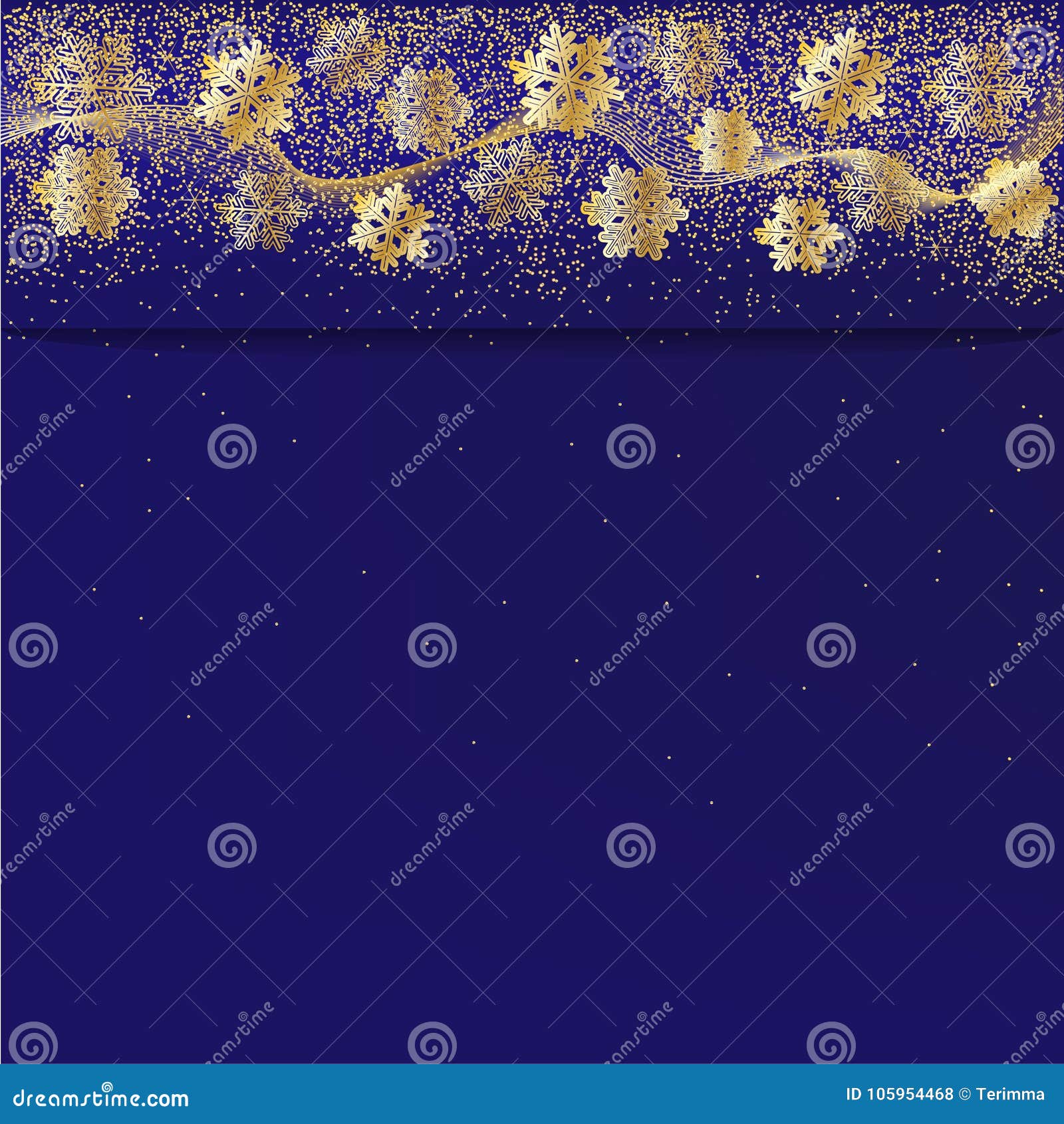 Border of Golden Snowflakes on Blue Background Stock Vector ...