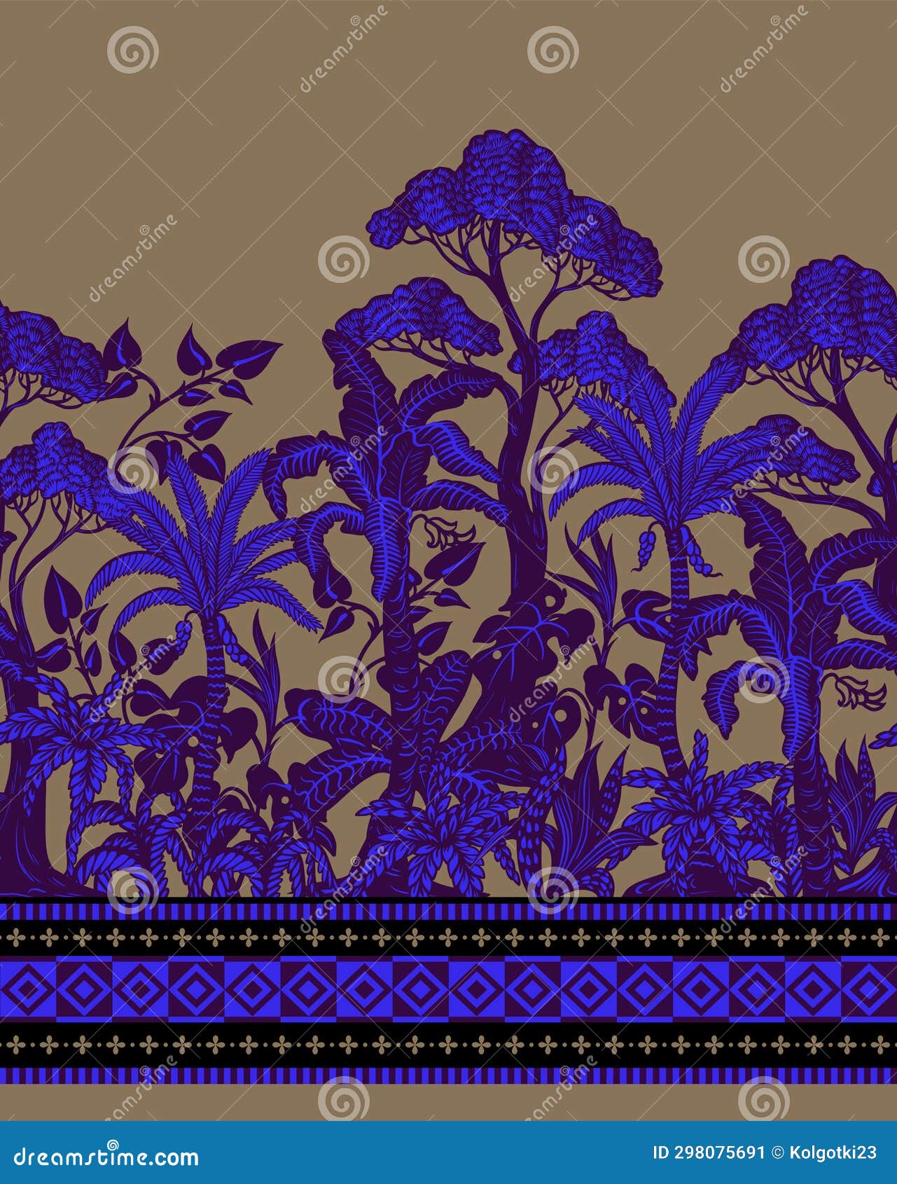 Border with Graphic Trees and Plants. Vector. Stock Vector ...