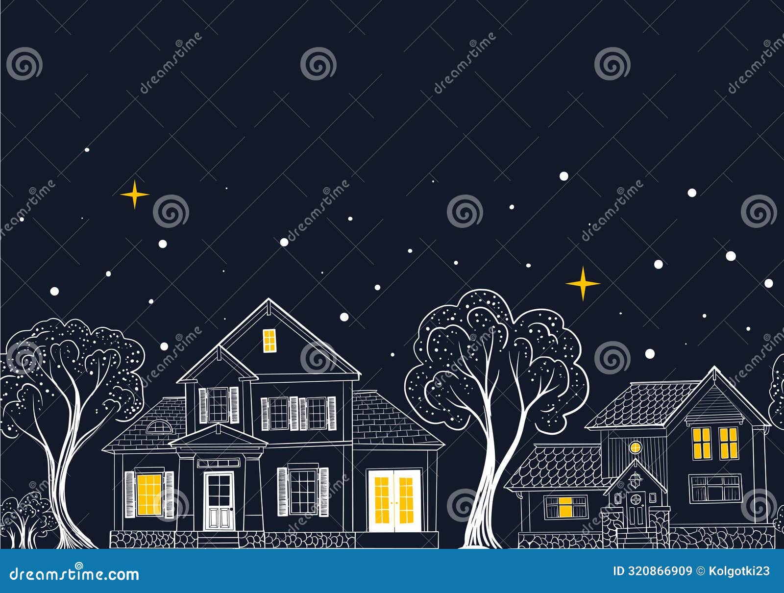 Border with Houses and Winter Trees. Vector. Stock Vector ...