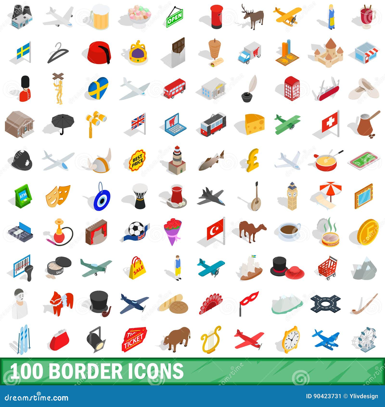 100 Border Icons Set, Isometric 3d Style Stock Vector - Illustration of ...