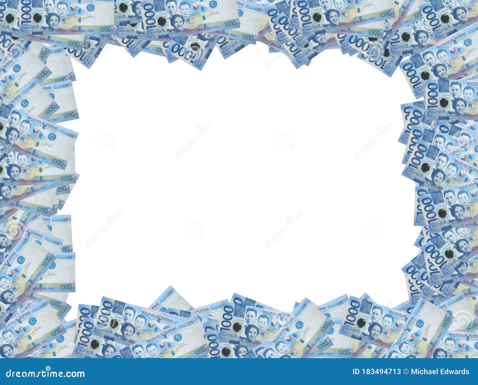 Border Made of 1000 Philippine Peso Banknotes, with White Center. 4:3 ...