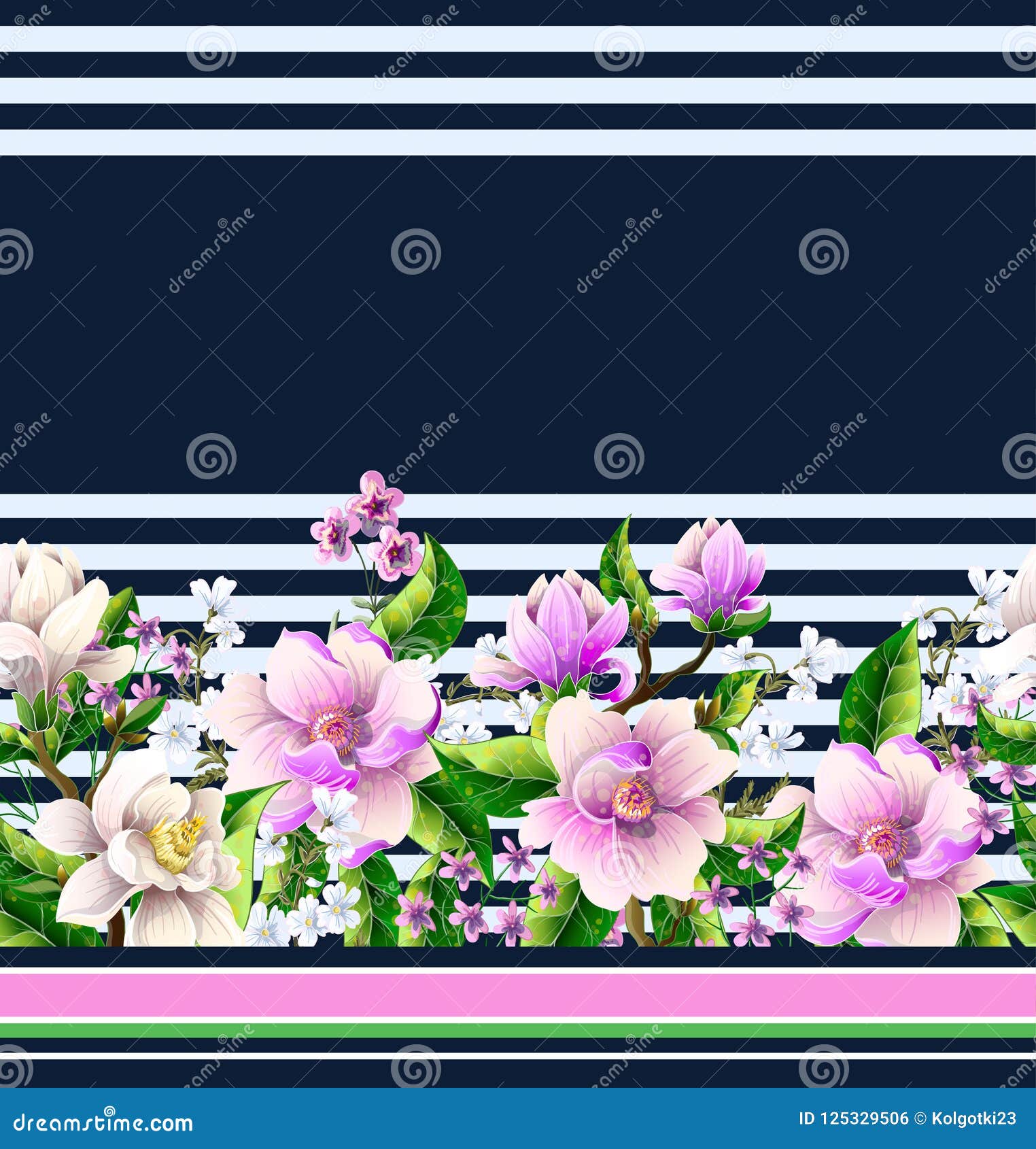 Border with Magnolia Flowers. Vector Illustration. Stock Vector ...