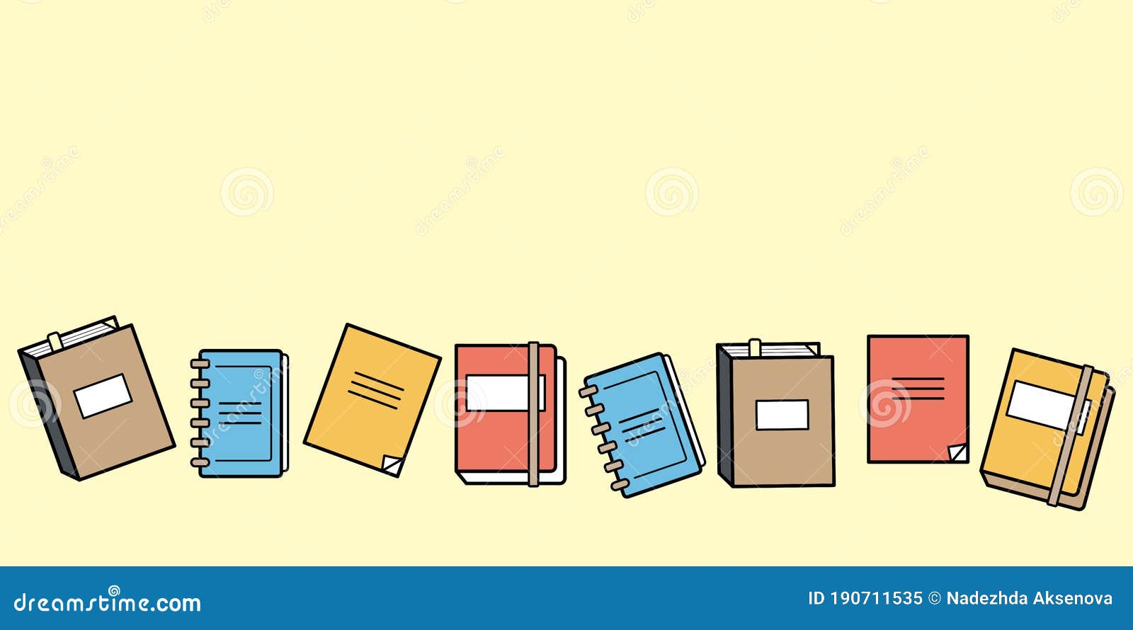 Border with Notepad, Notebooks, Diaries, and Sketchbooks Flat Vector ...