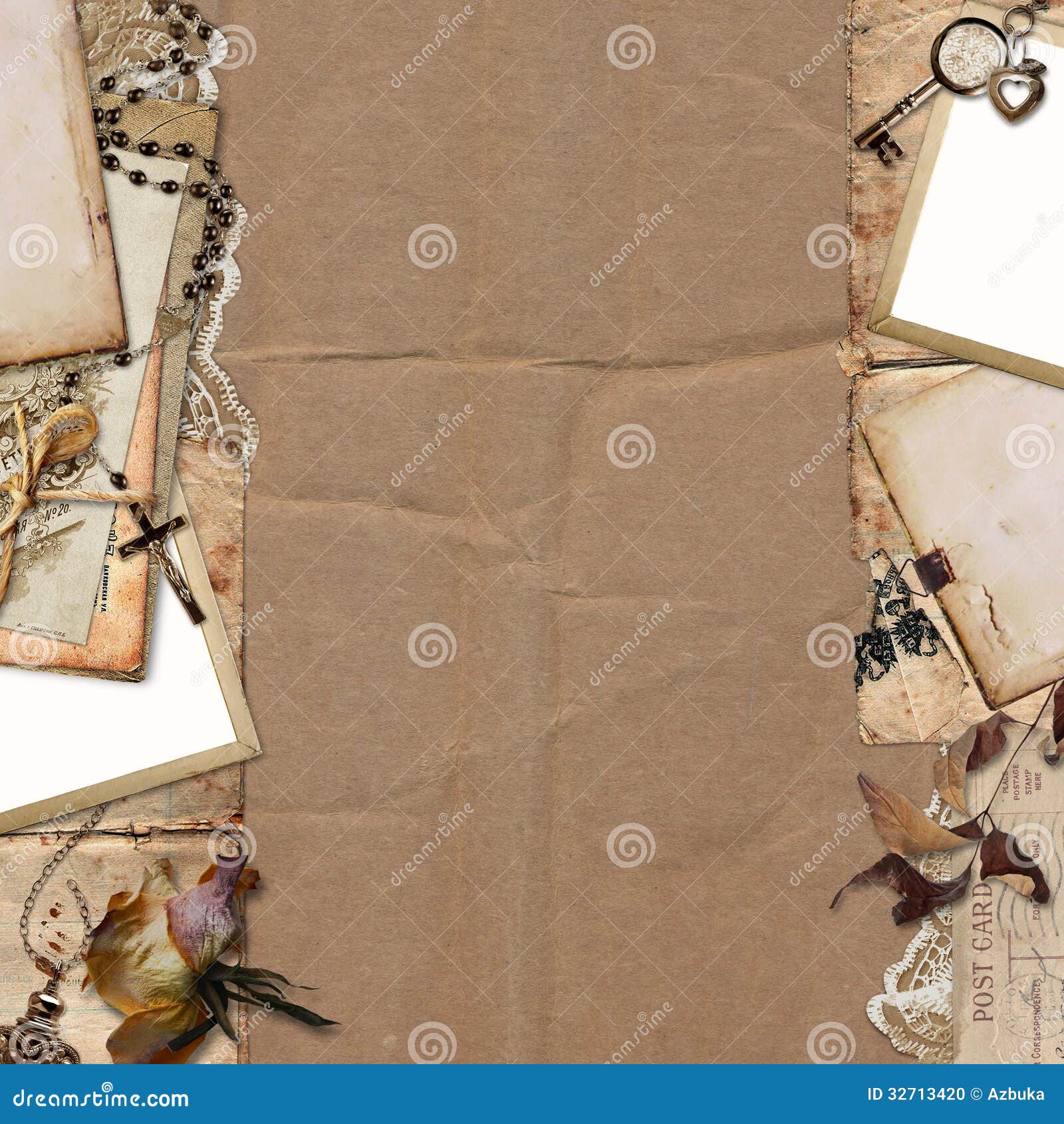 Border With Old Documents, Frames On The Vintage Background Royalty ...