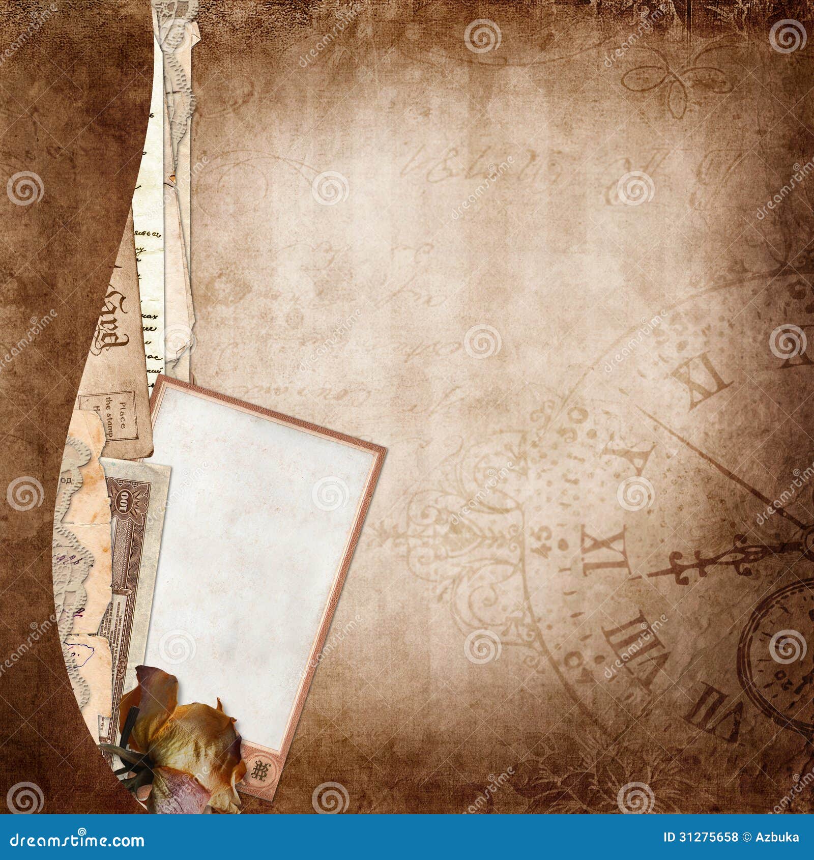 Border With Old Documents, Frames On The Vintage Background Royalty ...