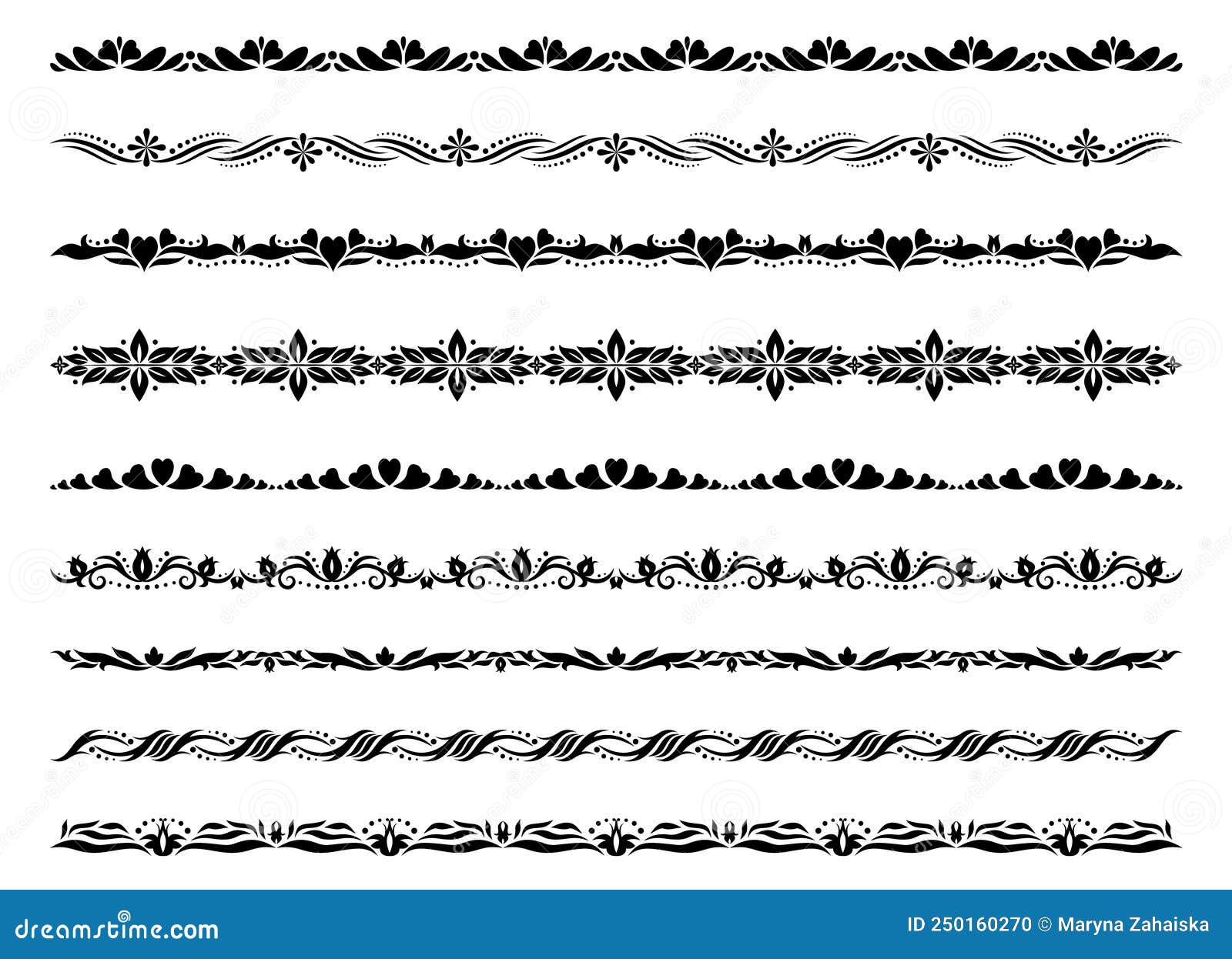 Border Ornaments. Floral Stripe Patterns. Stock Vector - Illustration ...