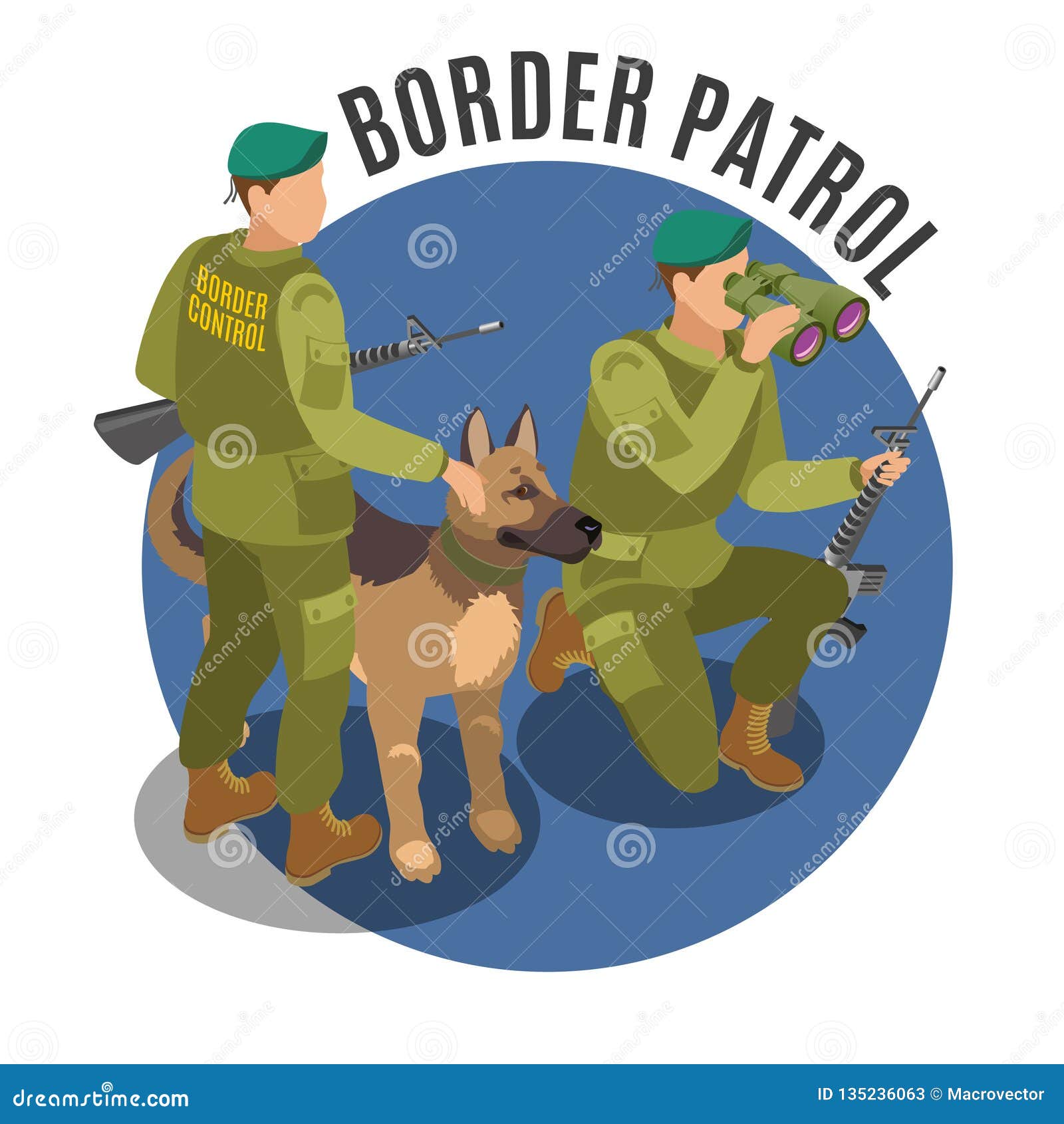 Border Guards 2x2 Illustration Drone Observation Passport Verification ...