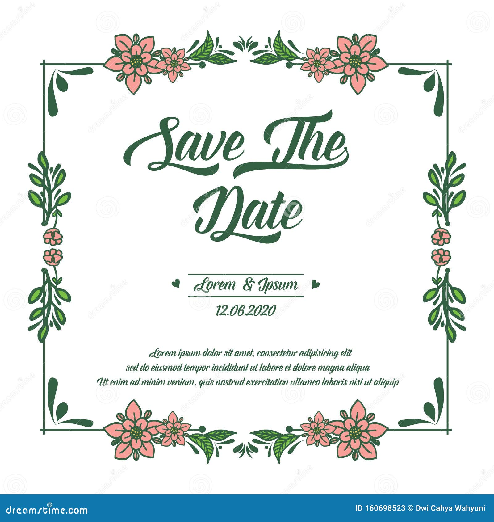 Border Pattern of Leaf Flower Frame, for Elegant Card Save the Date ...