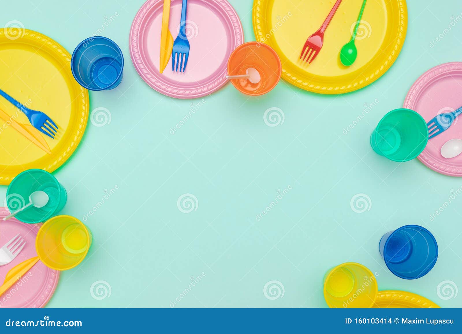 Border from Plastic Dishware Stock Photo - Image of vivid, litter ...