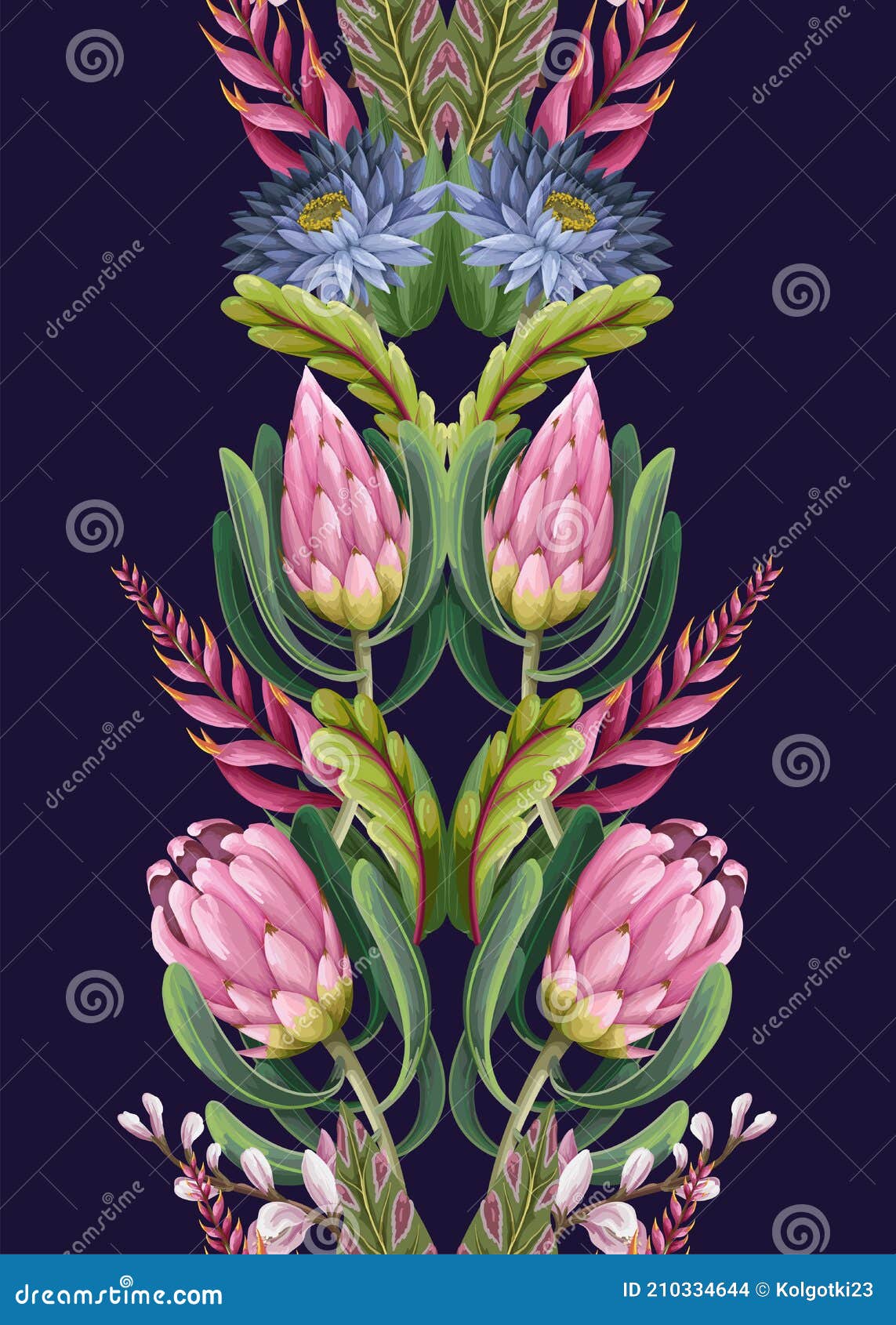 Border with Proteas Flowers. Trendy Floral Vector Print. Stock Vector ...