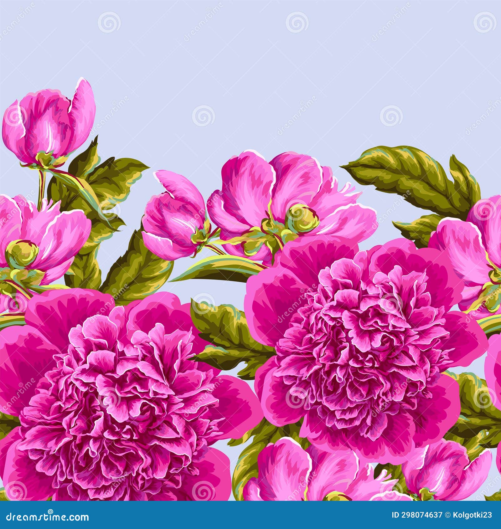 Border with Realistic Pink Peonies. Vector. Stock Illustration ...