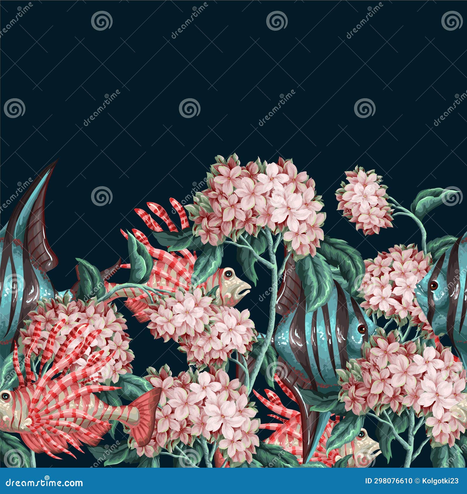 Border with Sea Fishes and Flowers. Vector. Stock Illustration ...