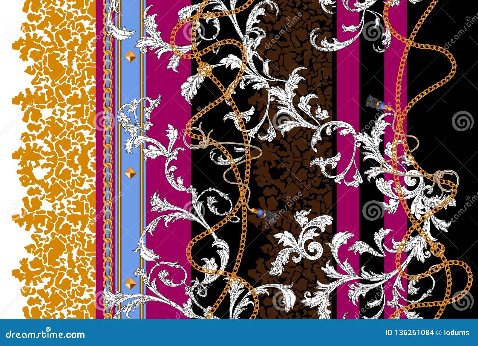 Border Seamless Pattern with Chains and Leaves. Vector Patch for Print ...