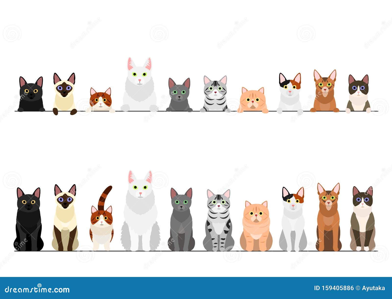 Various Cats Border Frame. Cute And Funny Cartoon Kitty Cat Vector ...