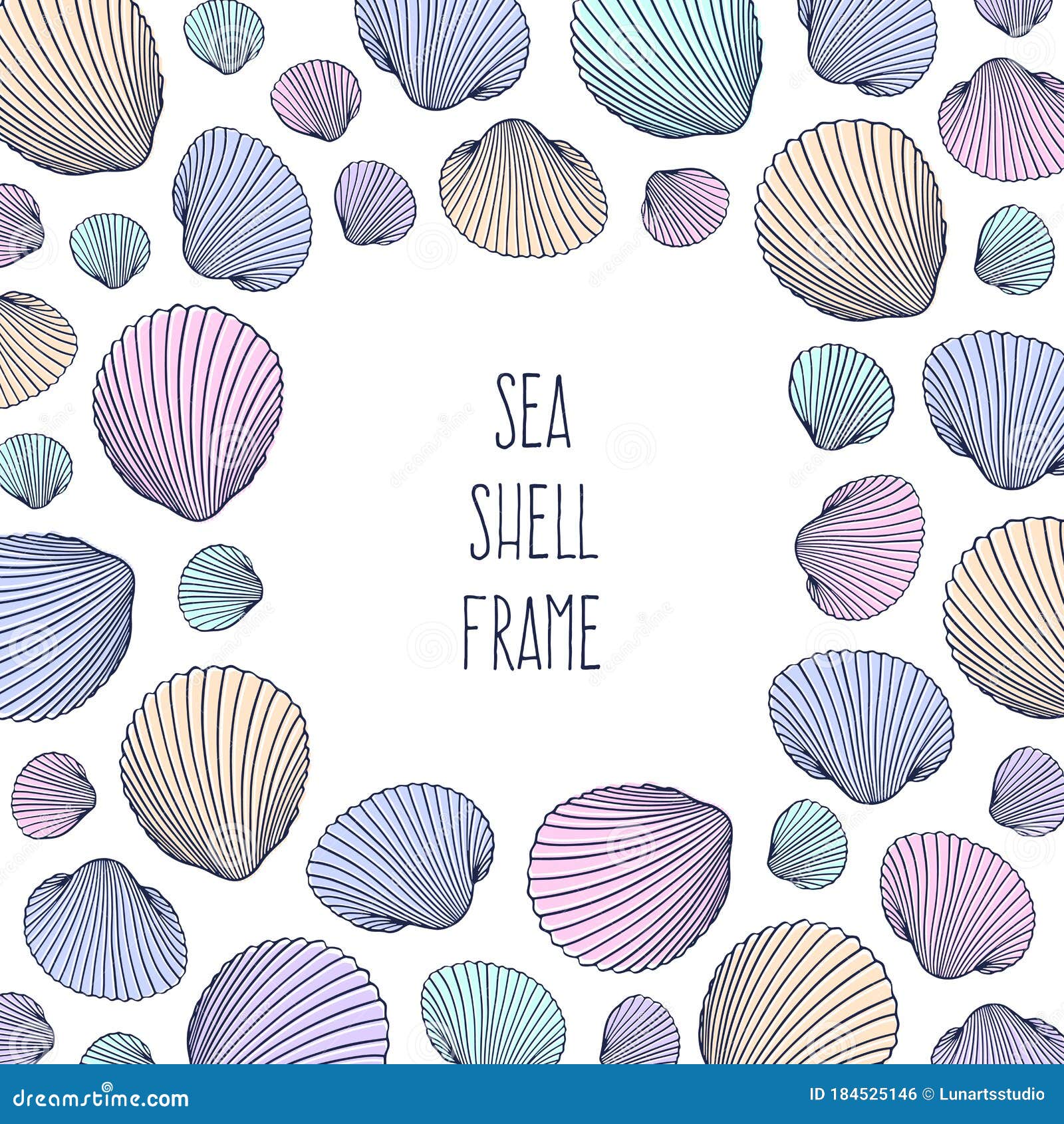 Border Shell Frame. Vector Illustration of Hand Drawn Seashells in ...