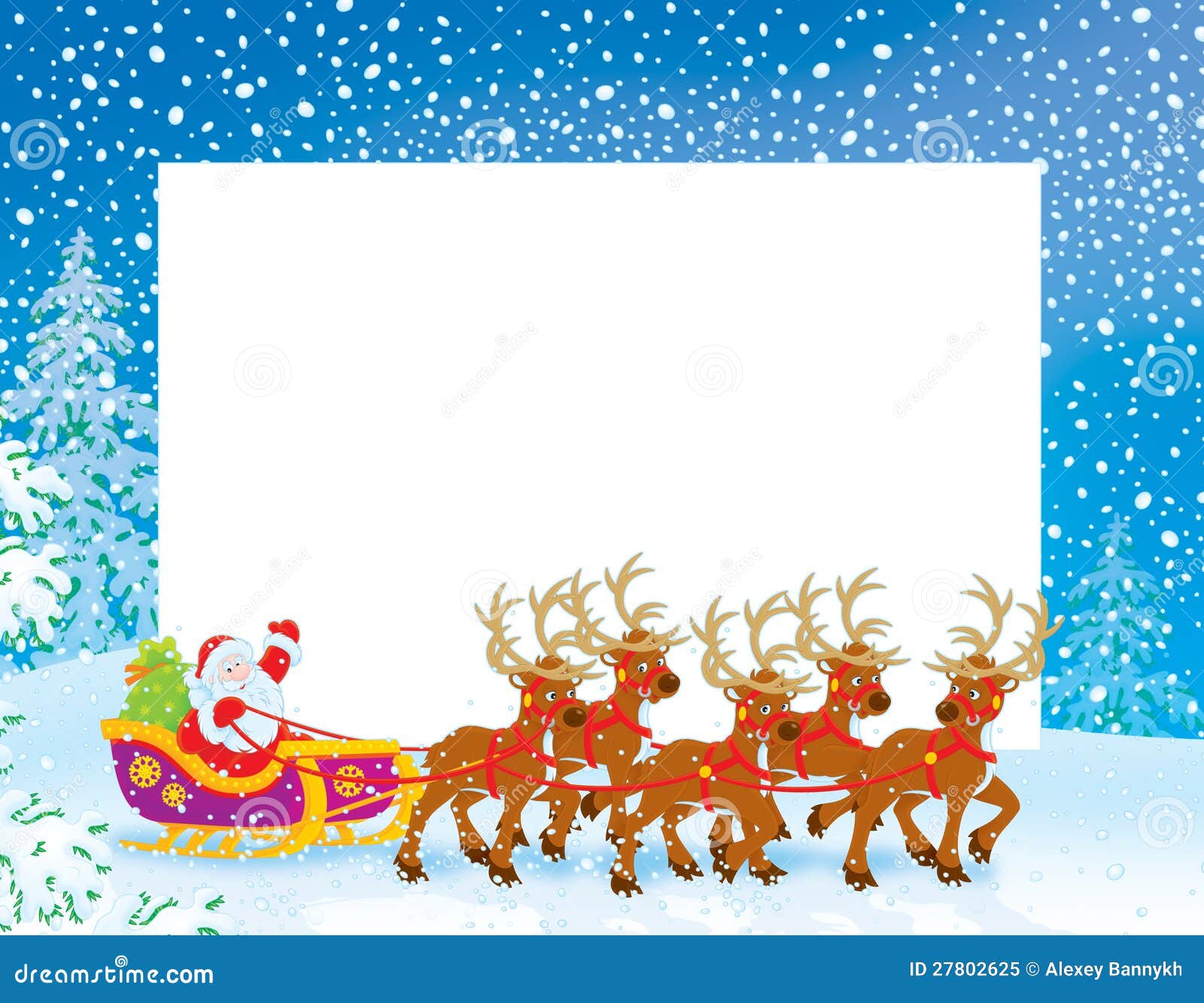 Border with Sleigh of Santa Claus Stock Illustration - Illustration of ...