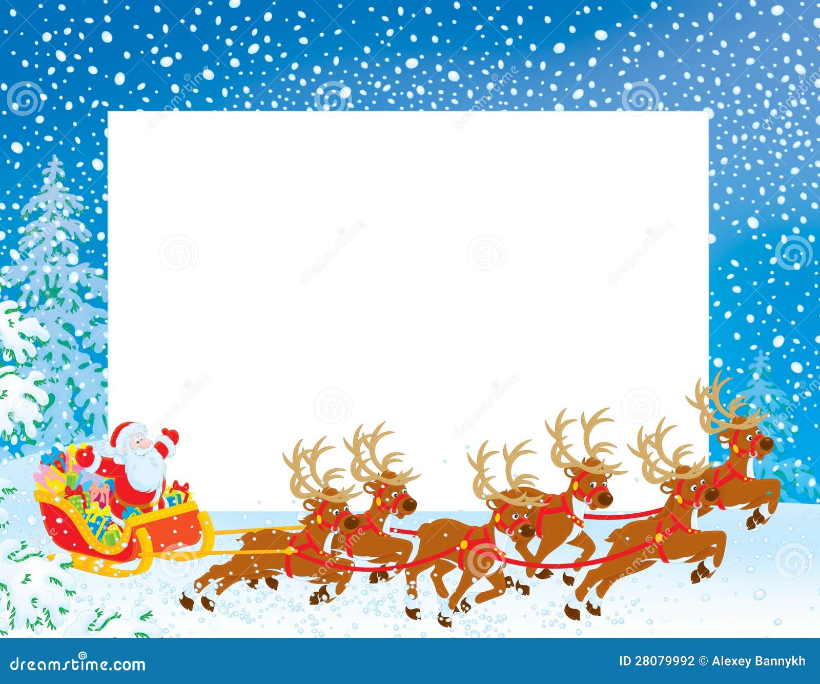 Border with Sleigh of Santa Claus Stock Illustration - Illustration of ...