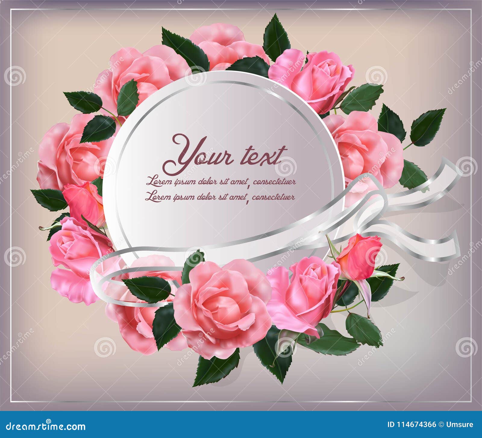 Border with soft pink rose stock vector. Illustration of bows - 114674366