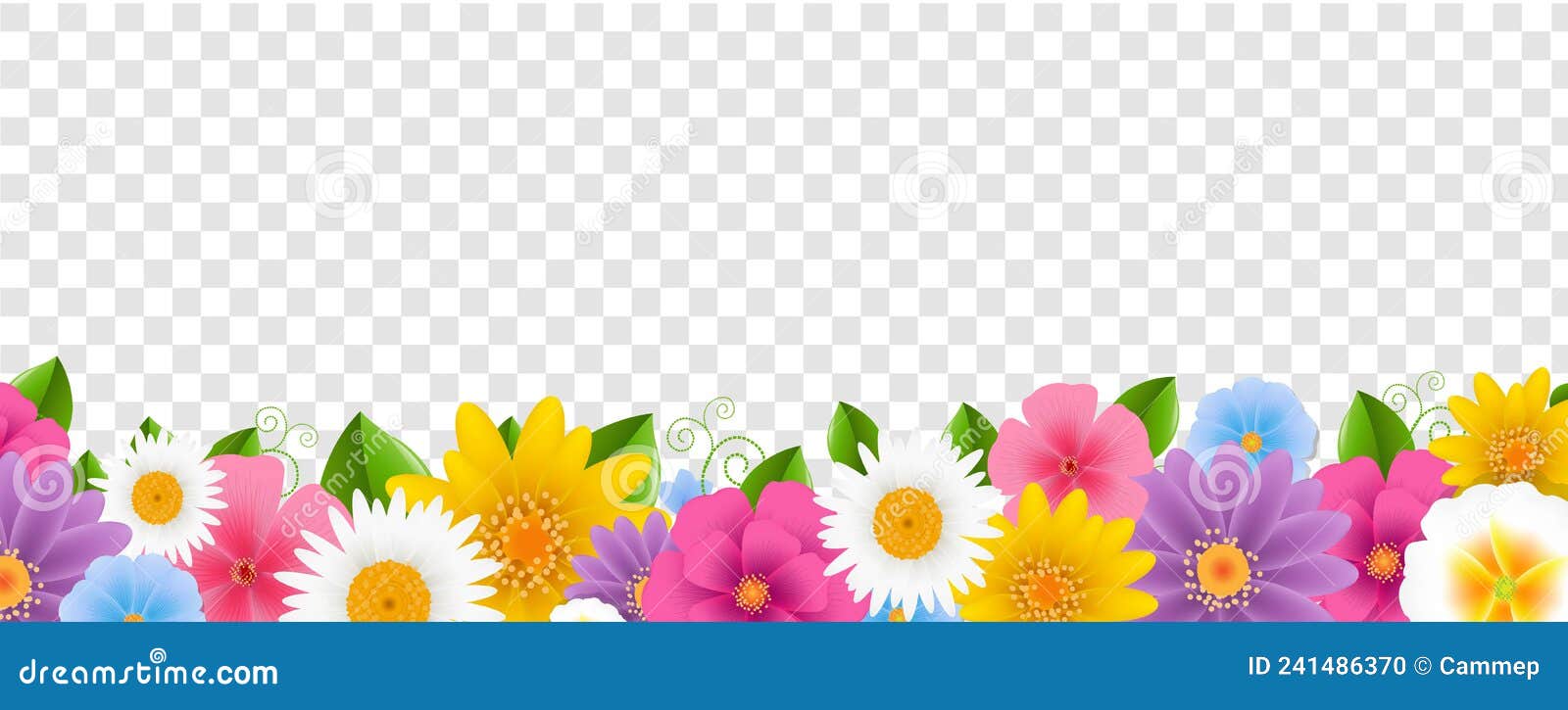 Border with Spring Flowers Isolated Transparent Background Stock Vector ...